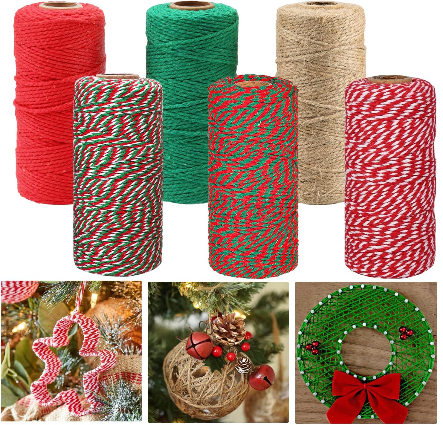 Amazon.com: Doumeny 6 Rolls Christmas Cotton Twine 984 Feet Xmas Bakers ...