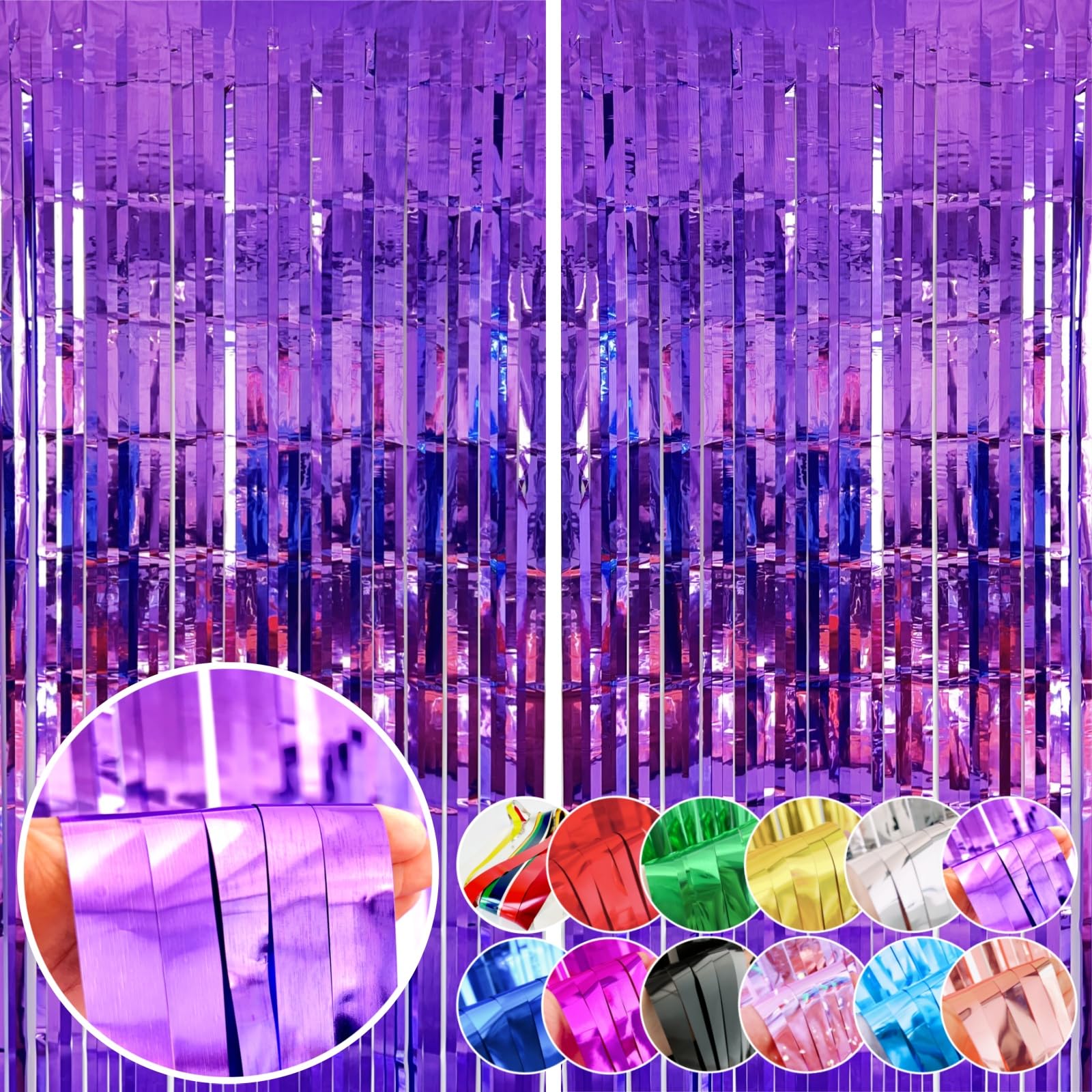 Set of 2 Widen Purple Foil Fringe Curtain Photo Booth Backdrop Metallic ...
