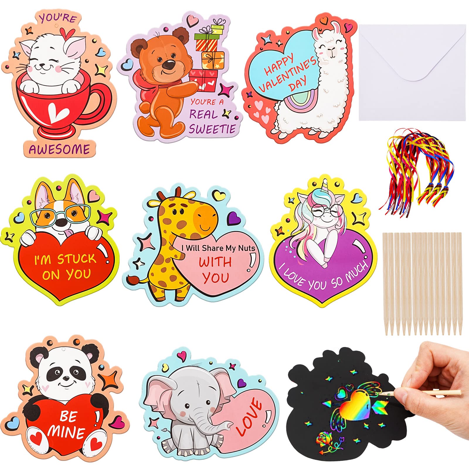 Whaline Valentine's Day Craft Scratch Paper Ornament Kit 48 Pack ...