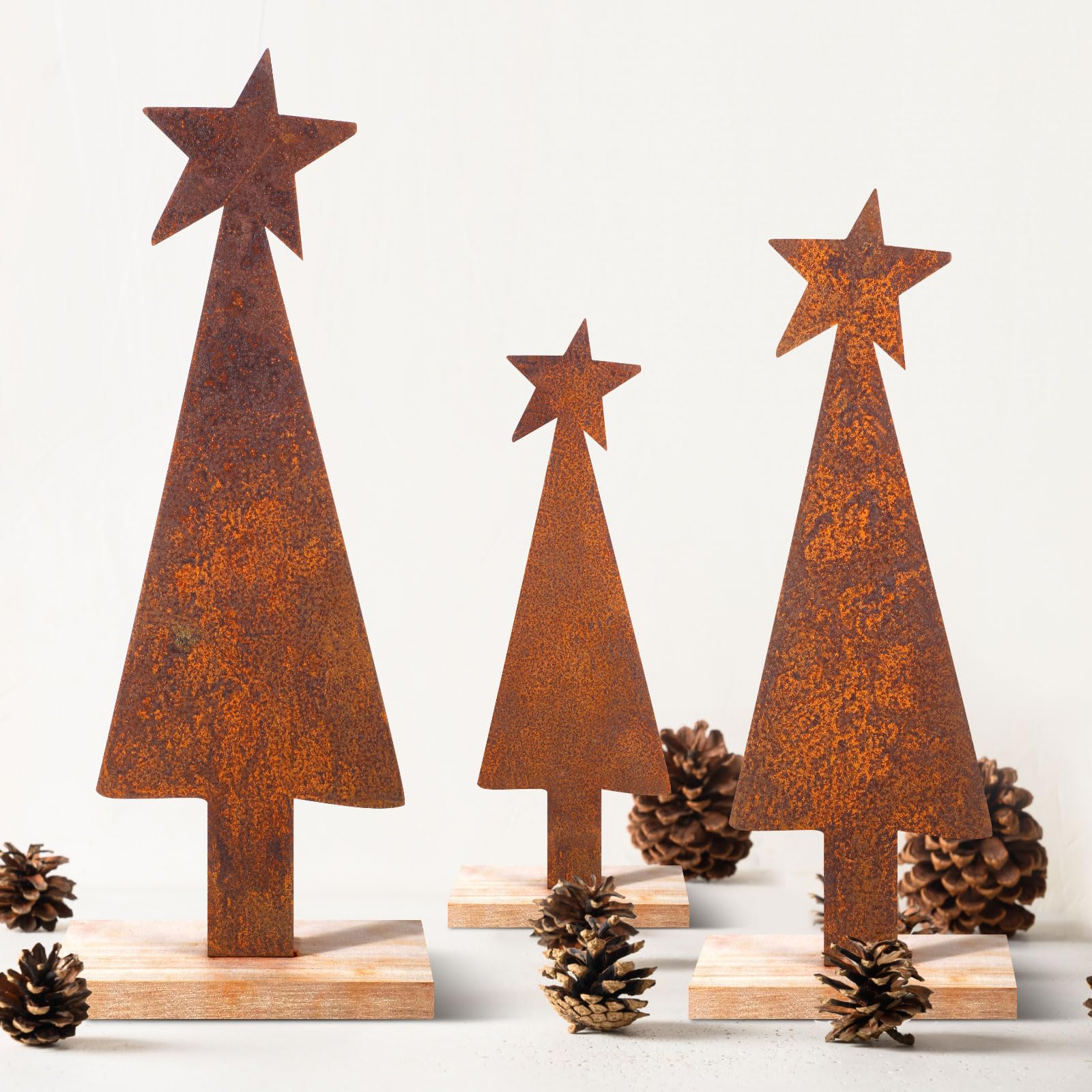 Amazon.com: MorningRo 3 Pcs Rusty Metal Christmas Tree Christmas Decor ...