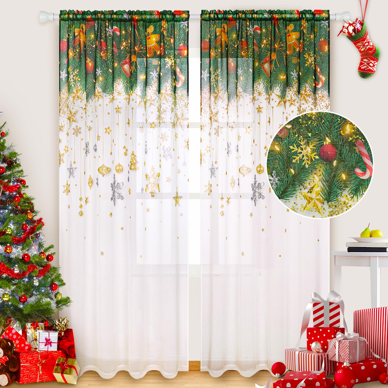 Amazon.com: FRAMICS Christmas Sheer Window Curtain for Living Room ...