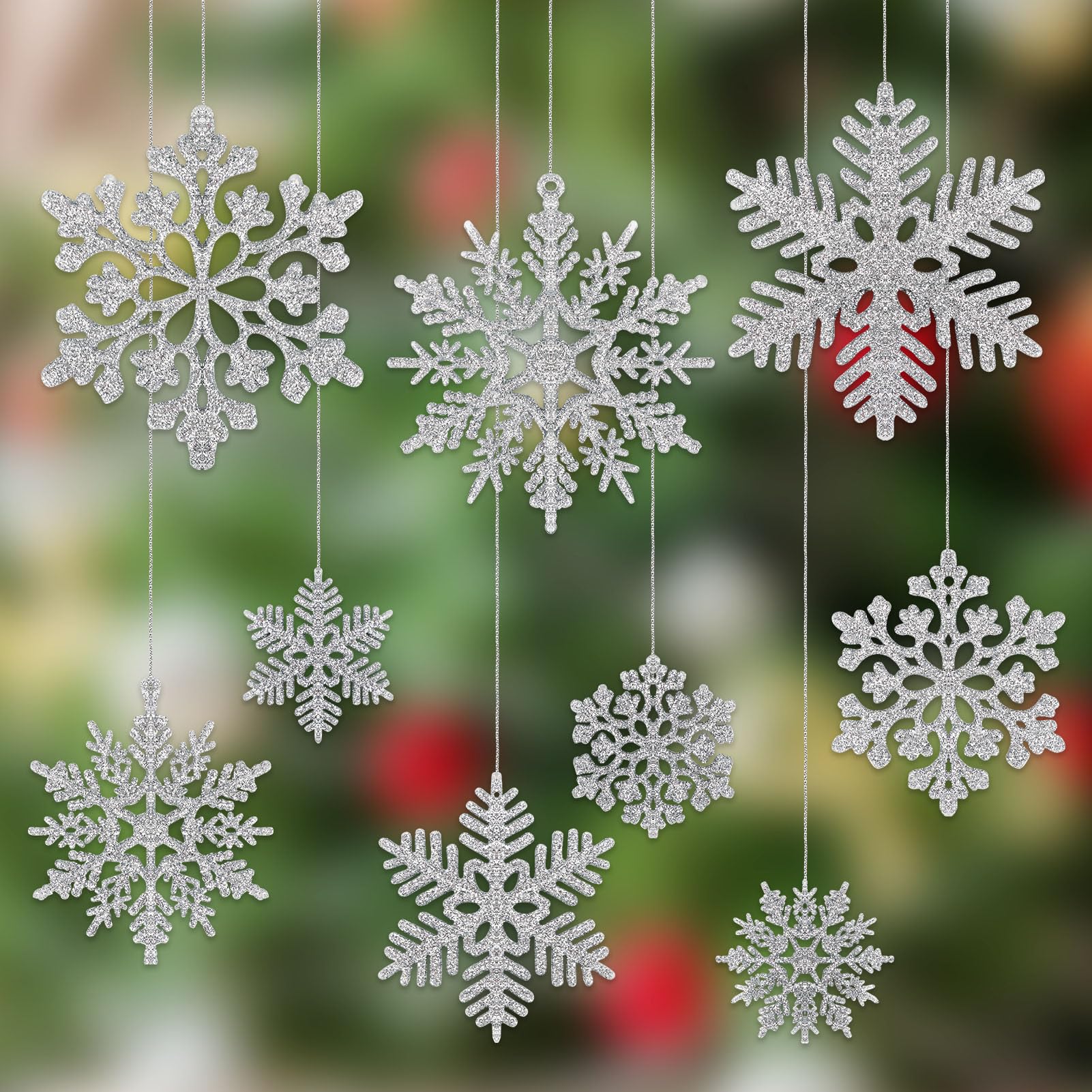 Amazon.com: 54pcs Silver Snowflakes Christmas Tree Decoration ...