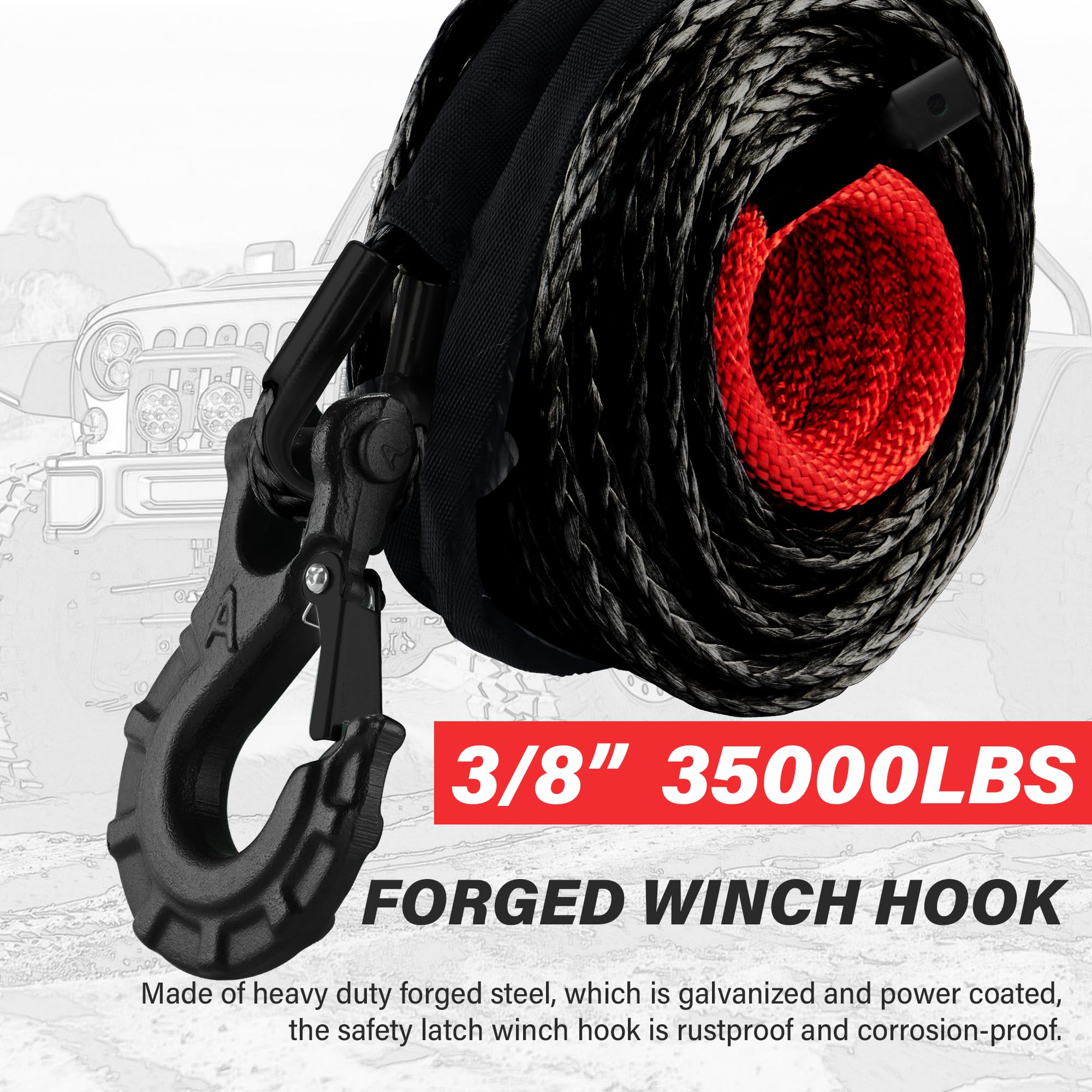Snapklik.com : TYT Synthetic Winch Rope Kit - 3/8" X 92