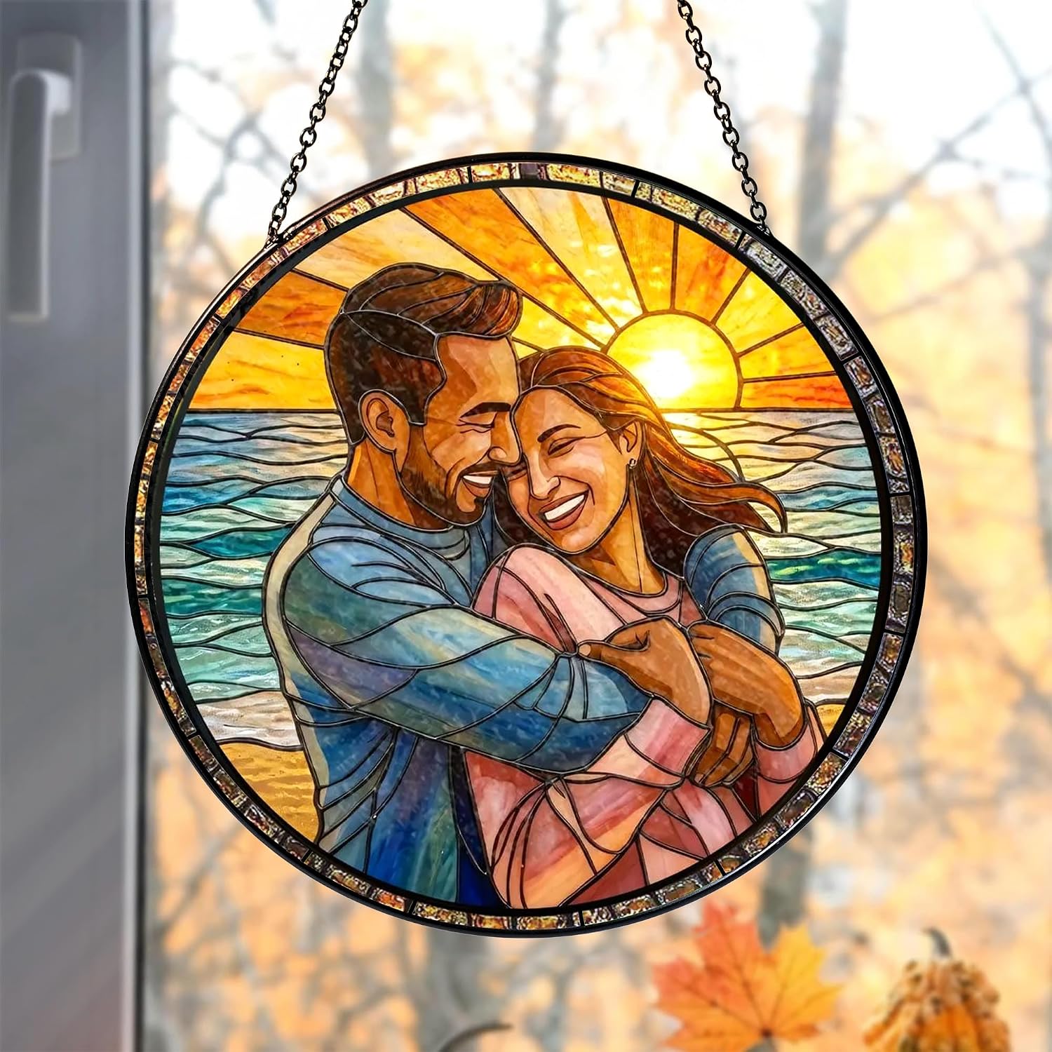 Amazon.com: Personalized Couples Photo Faux Stained Glass Sun Catcher ...