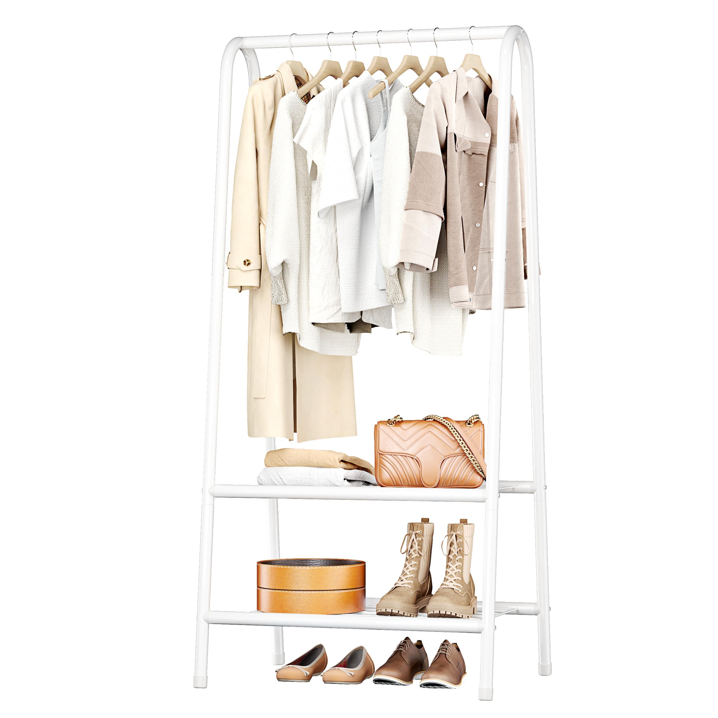 JOISCOPE Metal Clothes Rail, Clothes Rack with 2 Bottom Shelves for ...