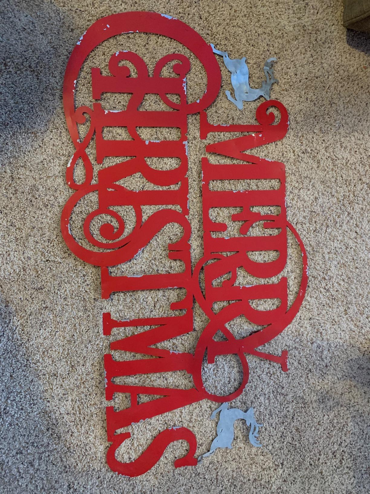 Amazon.com: Raz 36" Large Distressed Metal Rustic Merry Christmas Sign ...