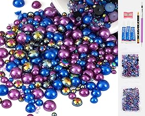 Amazon.com: 60g Dark Blue Flat Back Pearls Rhinestones for Crafts Mixed Size 3mm-10mm AB Color ...