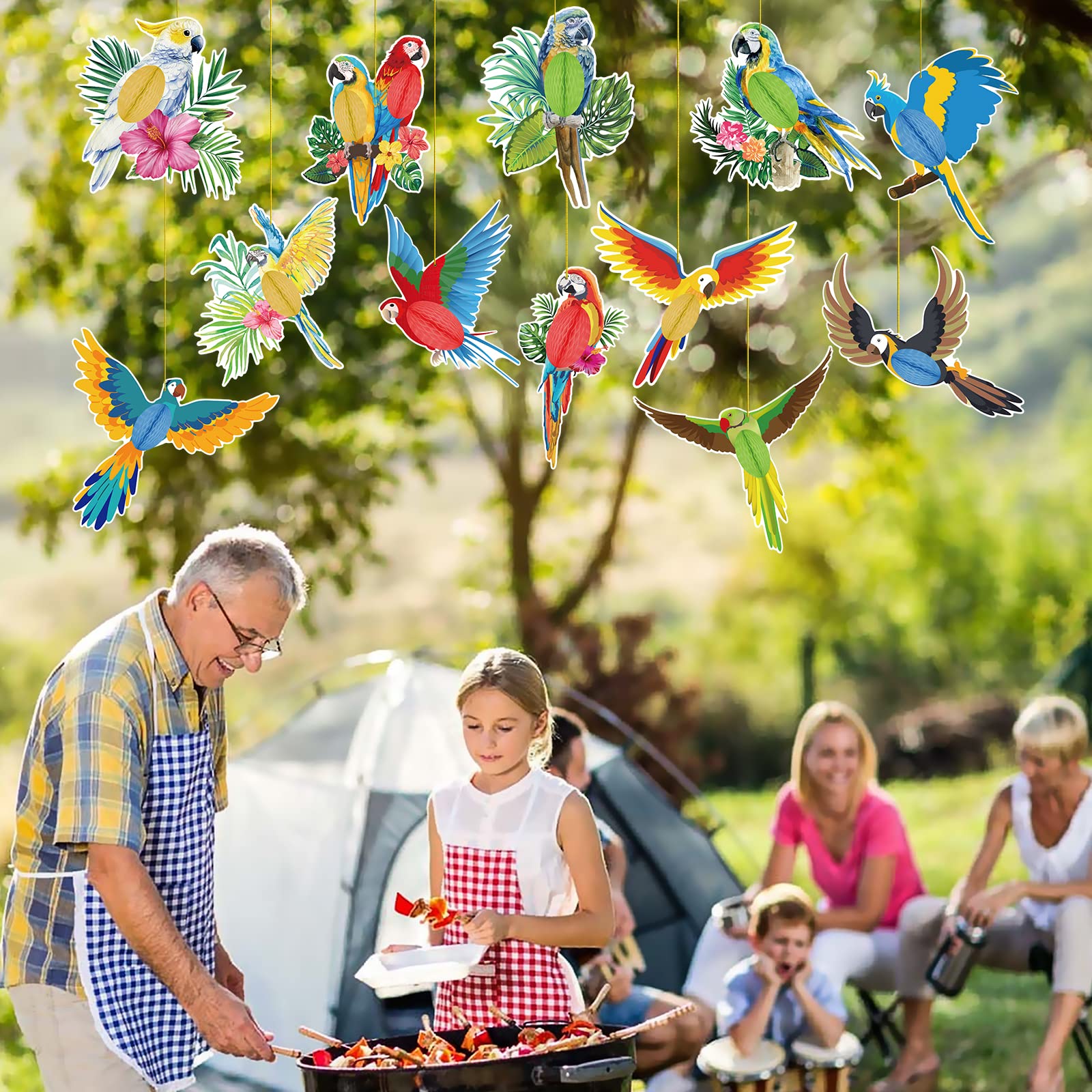 Snapklik.com : 12 Pieces Tropical Birds Honeycomb Parrot Paper Cutouts ...