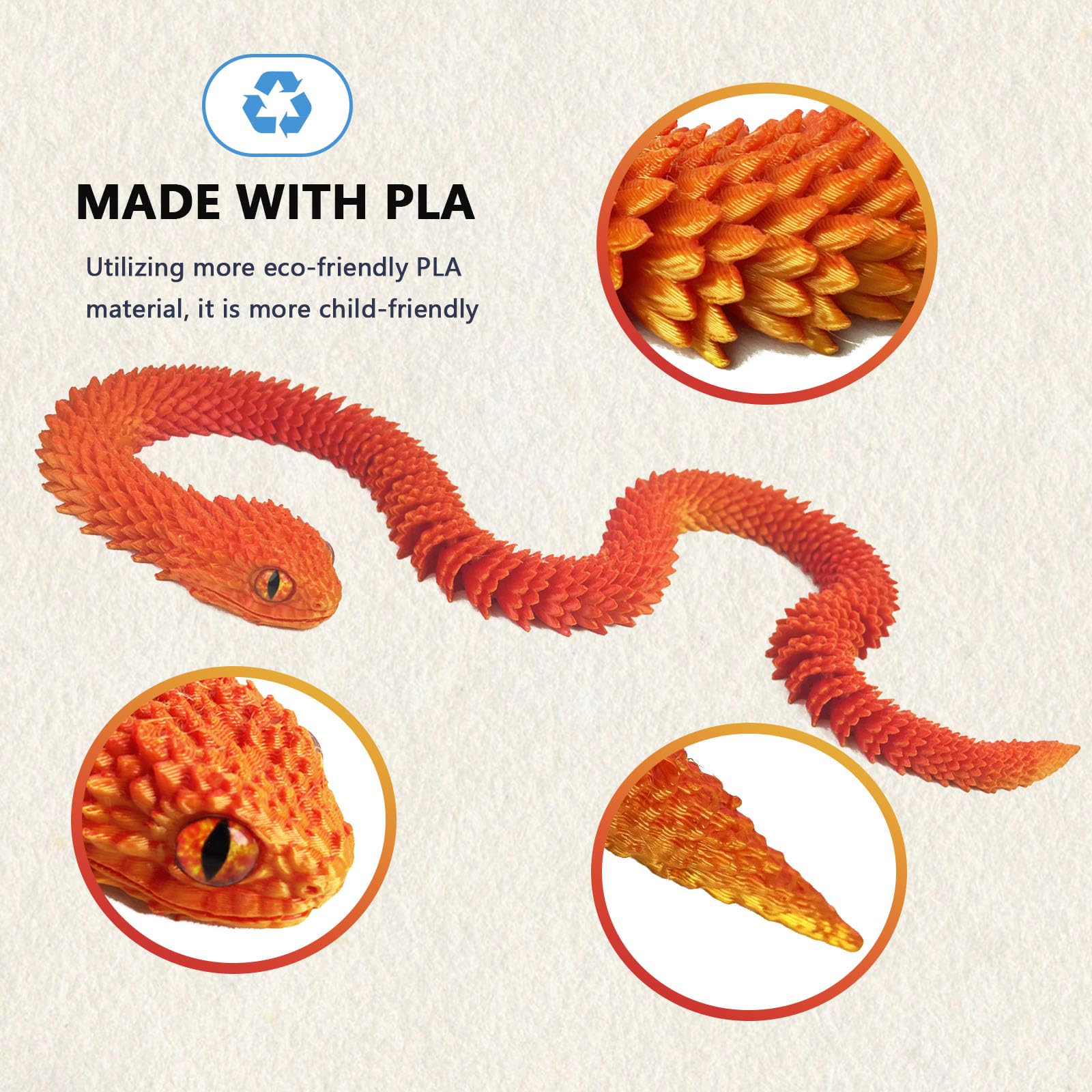 Snapklik.com : 24in 3D Printed Snake Toys, Flexible 3D Printed Animal ...