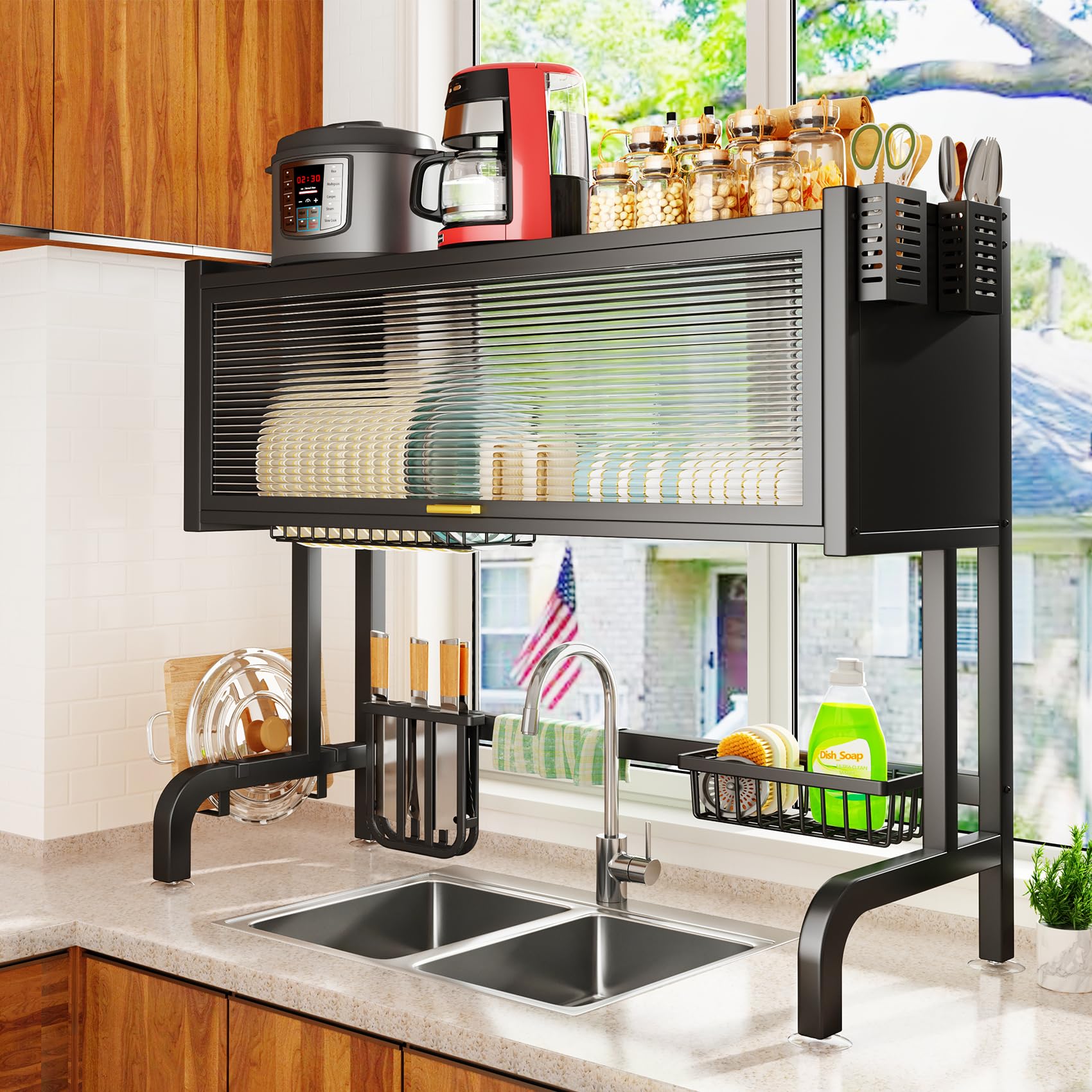 Over The Sink Dish Drying Rack - Large Dish Drying Rack with Flip Door ...