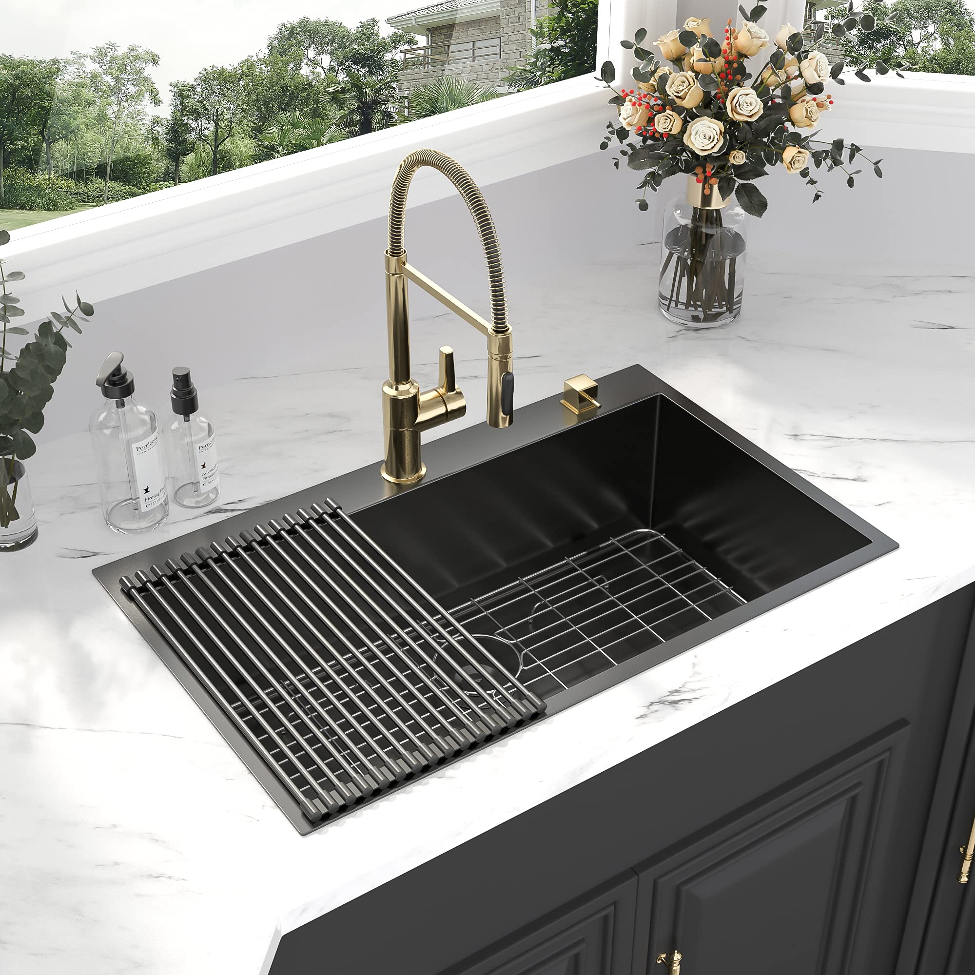 Snapklik.com : Kichae 30 Inch Drop In Kitchen Sink Black 30x22 Drop In ...
