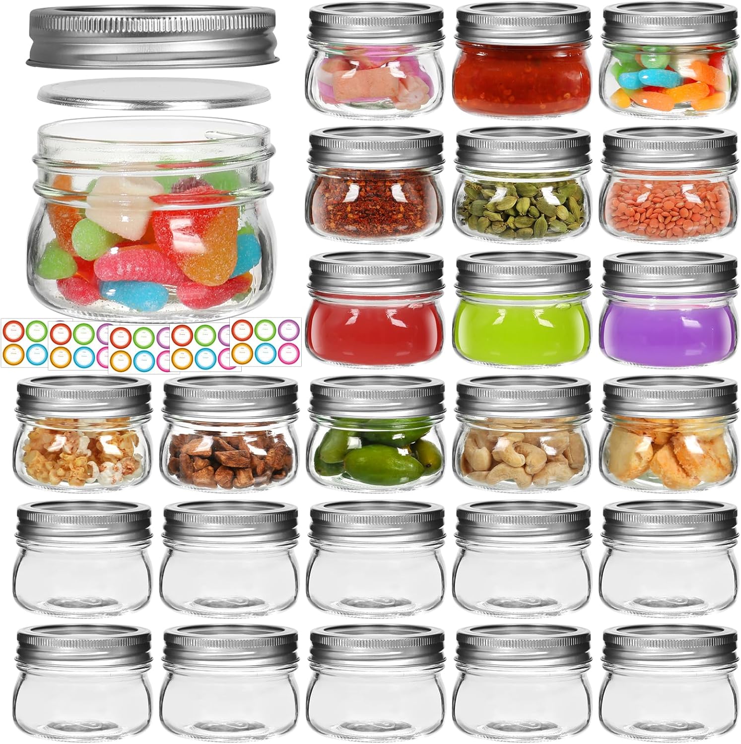 AuroTrends Mason Jars 4 oz with Lids 24Pack - Small Glass Jars for ...