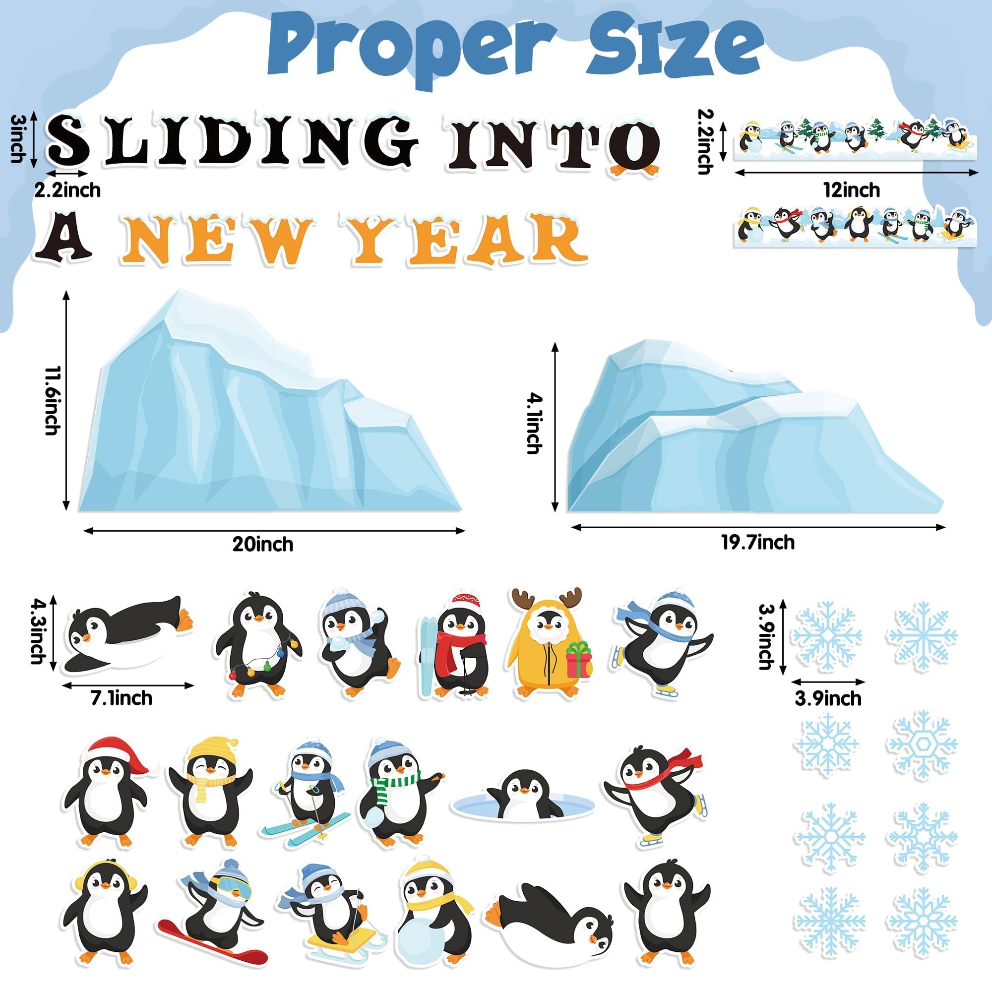 Snapklik.com : Winter Sliding Into A New Year Penguin Bulletin Board ...