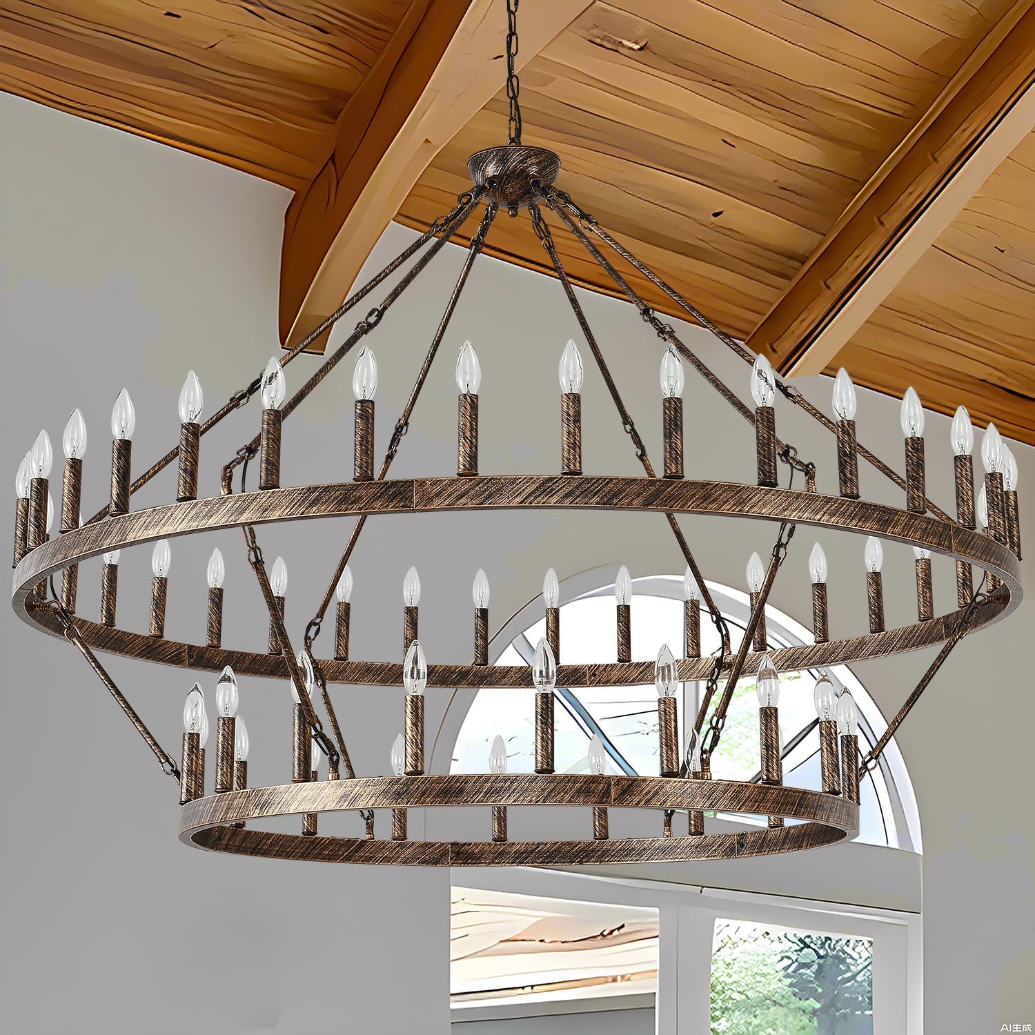JKLX 60 inch Extra Large Wagon Wheel Chandelier 2 Tier Patina Color,54 ...