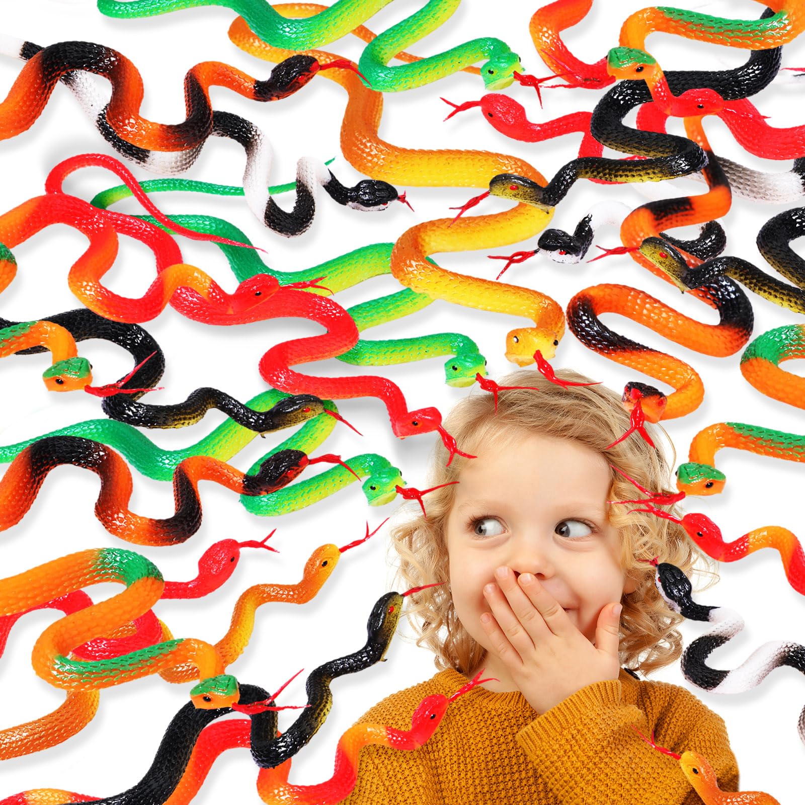 Wettarn 48 Pcs 17.7'' Halloween Fake Snake Rubber Snakes Realistic ...