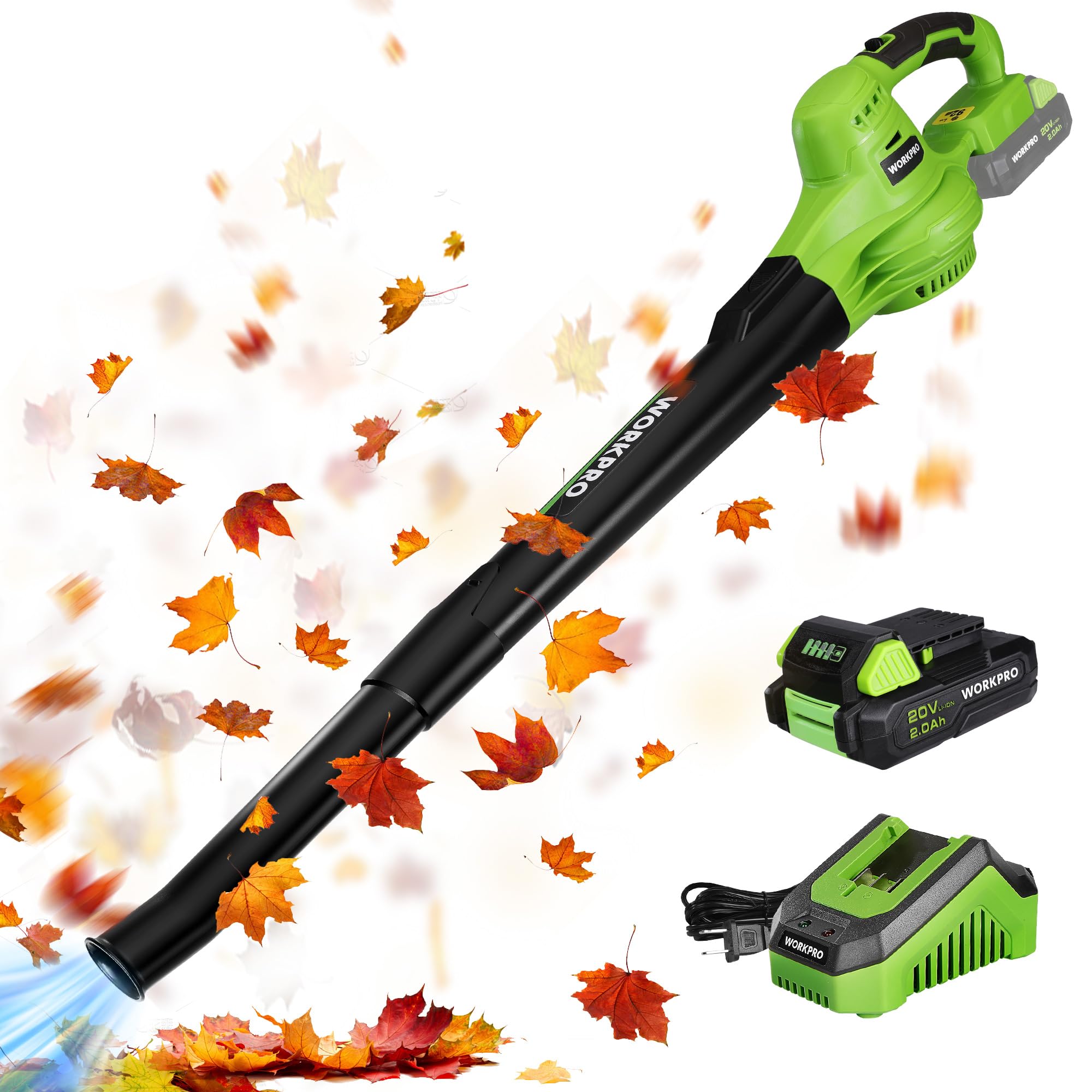Amazon.com: WORKPRO Cordless Leaf Blower, 20V Battery Powered Leaf ...