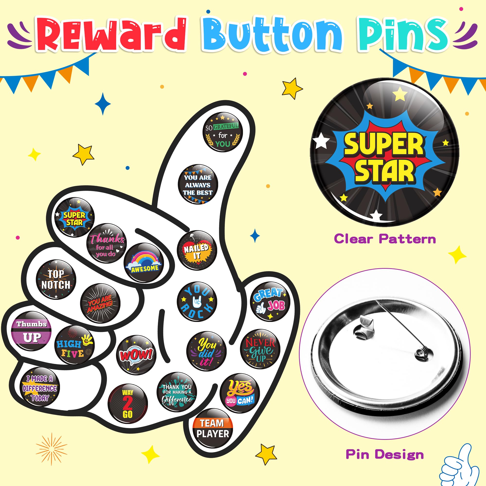 Snapklik.com : 100Pcs Reward Button Pins - Inspirational Recognition ...
