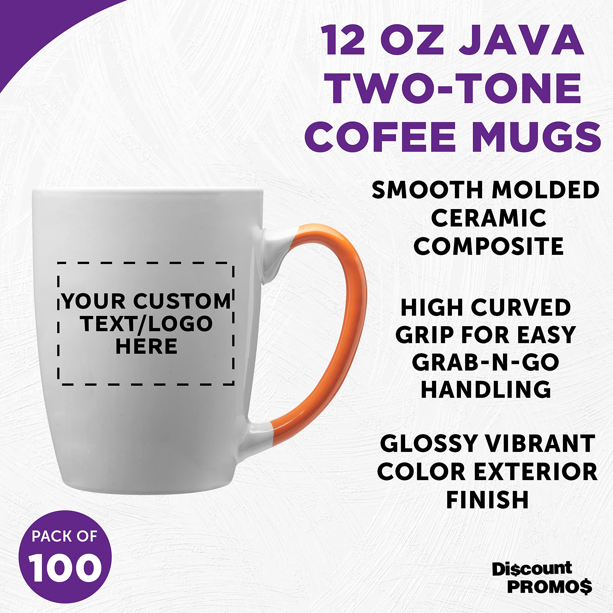 Custom Curved Java Coffee Mug Set - 10 Pack - Personalized Logo, Text ...