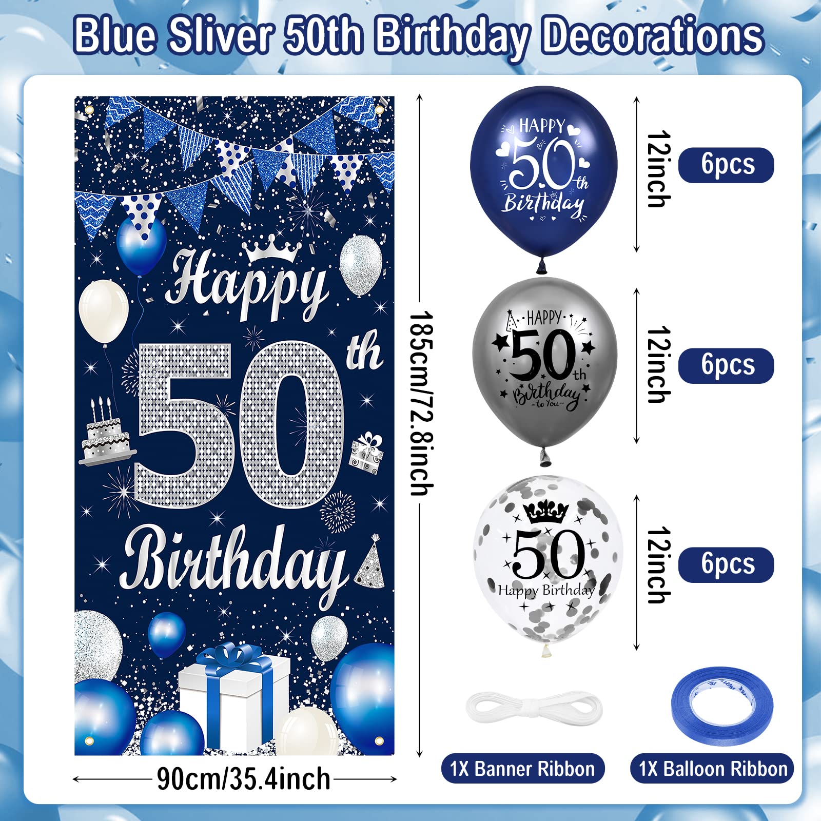 Snapklik.com : 50th Birthday Decorations For Men Navy Blue Silver Happy ...