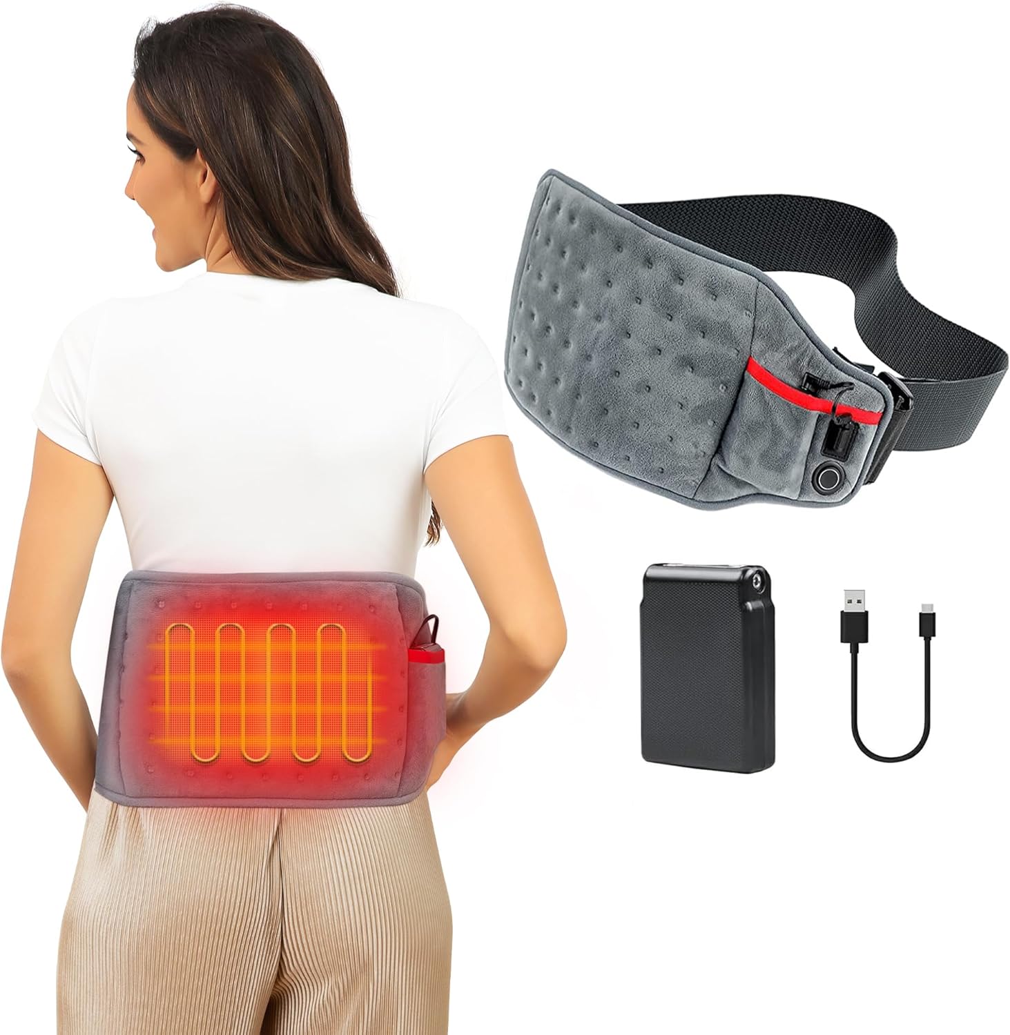 Heat Pad for Back Pain Relief with 10000mAh Battery,Cordless Portable ...