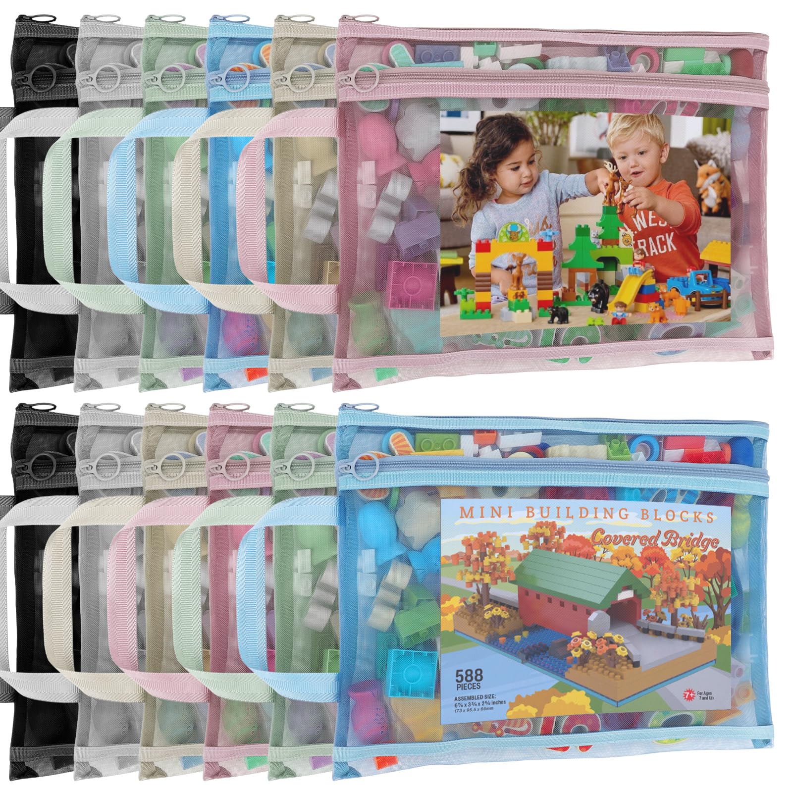 Amazon.com: 12 Pack Mesh Zipper Pouch Bags, Double-Layer Nylon Puzzle ...