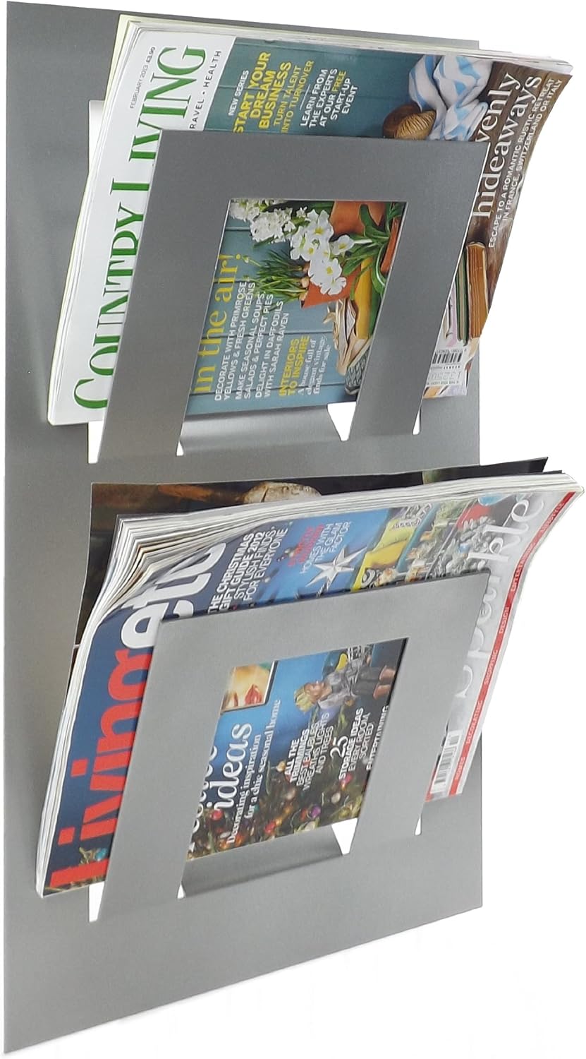 The Metal House Wall Mounted Magazine Rack Double (Silver) : Amazon.co ...