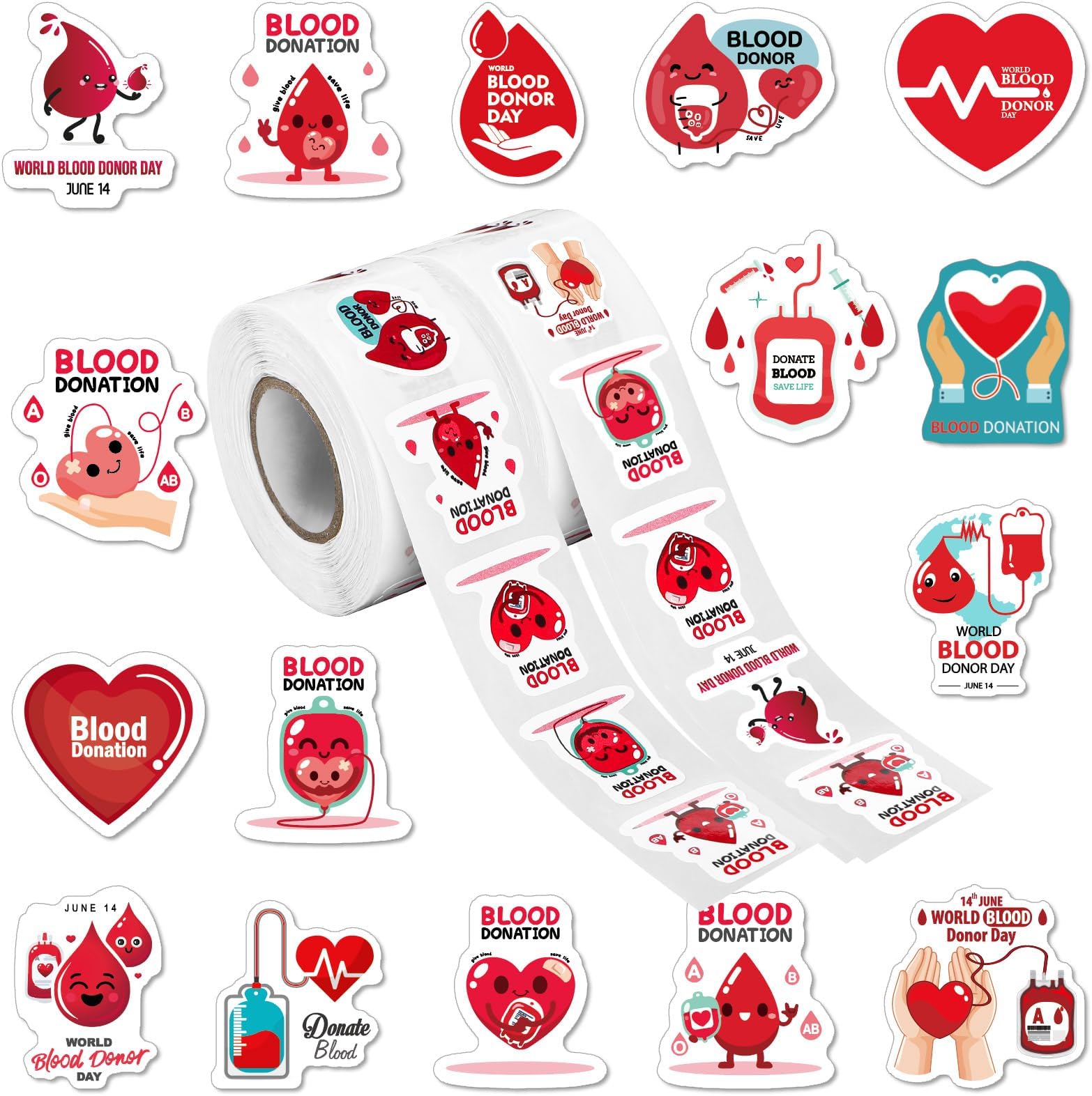 Amazon.com : Sherr 1000 Pcs in 2 Rolls World Blood Donor Day Stickers ...