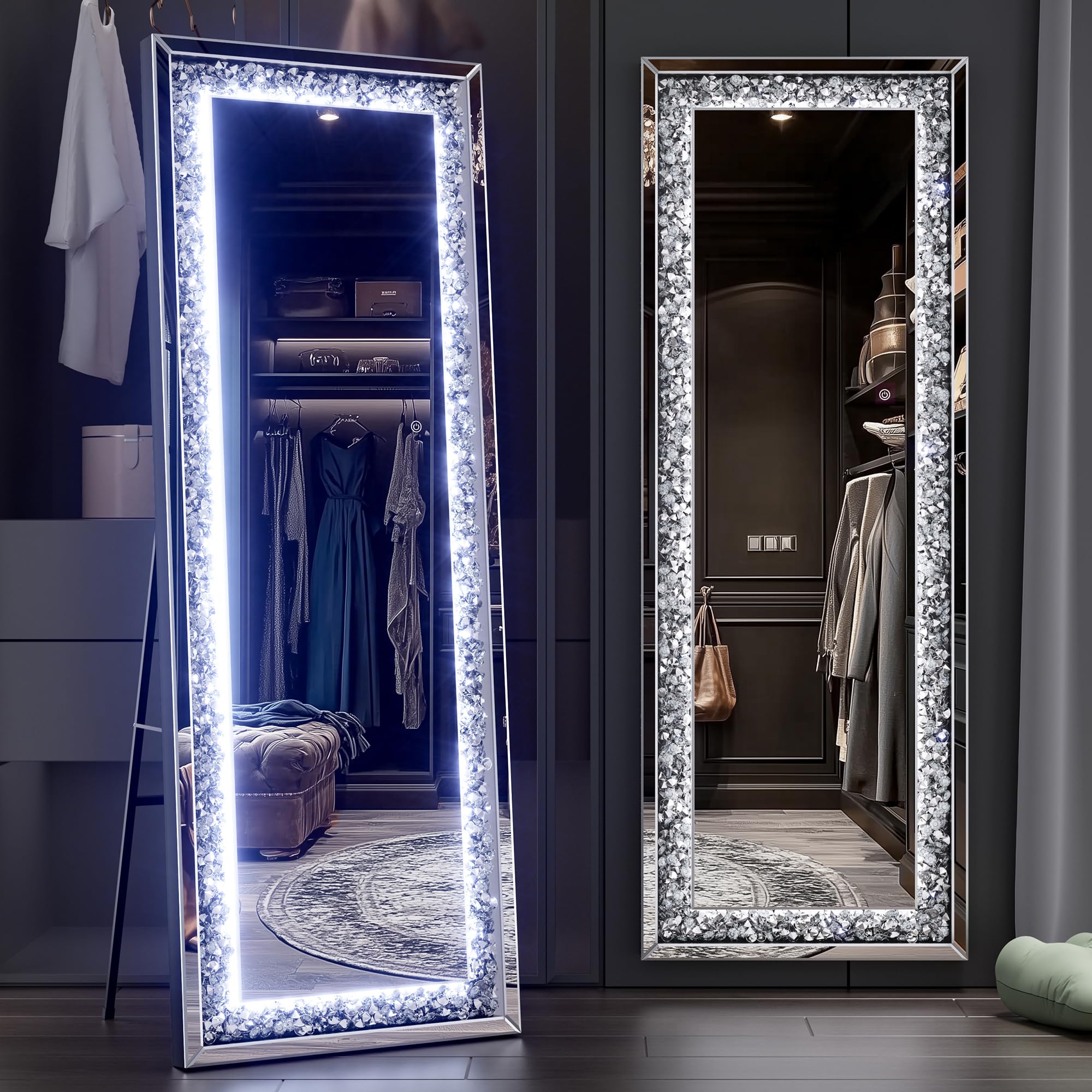 Amazon.com: Hasipu 61"×22" LED Full-Length Mirror Crystal Crush Diamond ...