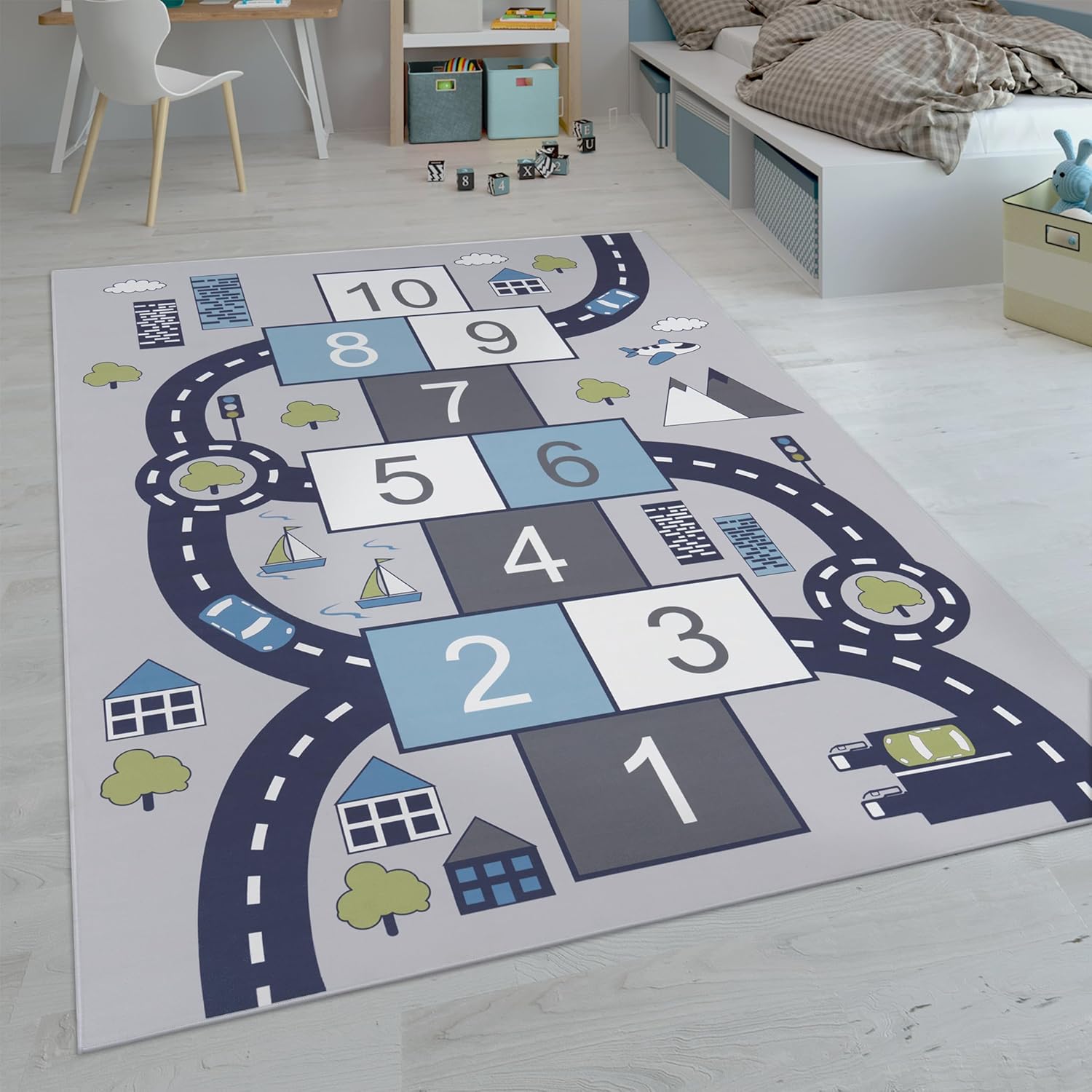 Paco Home Kids Rug, Play Mat Playroom Rug, Animals Roads Cars Maps ...