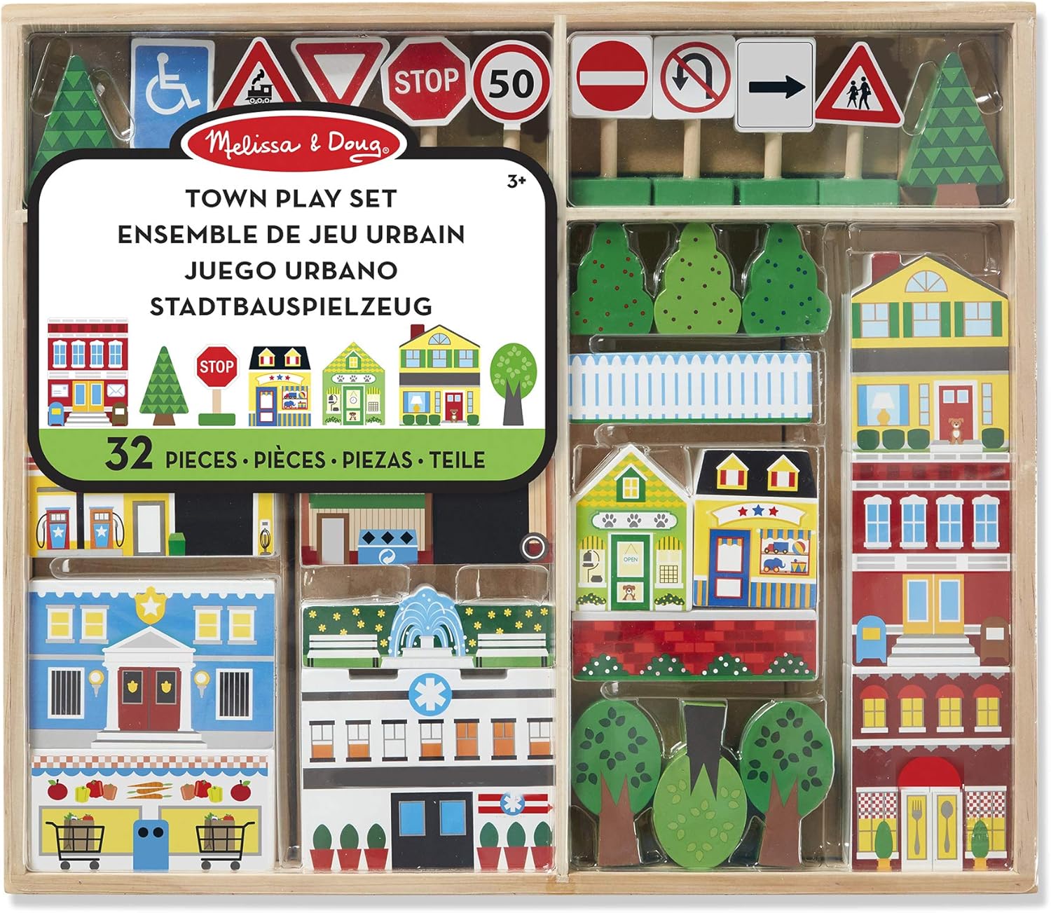 Melissa & Doug Wooden Toy Town Play Set Pretend Play Play Sets 3+ Gift ...