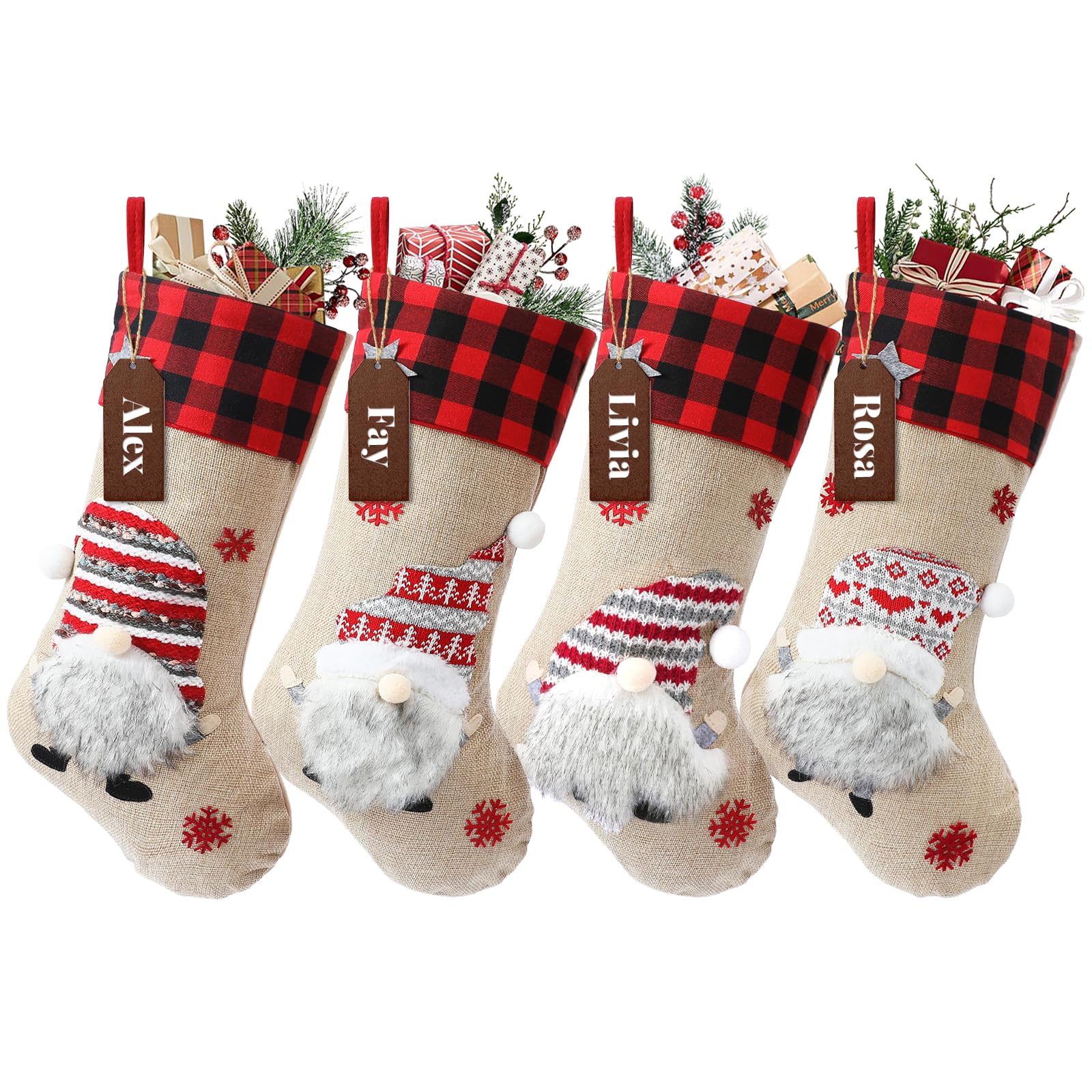 Amazon.com: Heflashor Christmas Stockings 4 Pack, Burlap Plaid ...