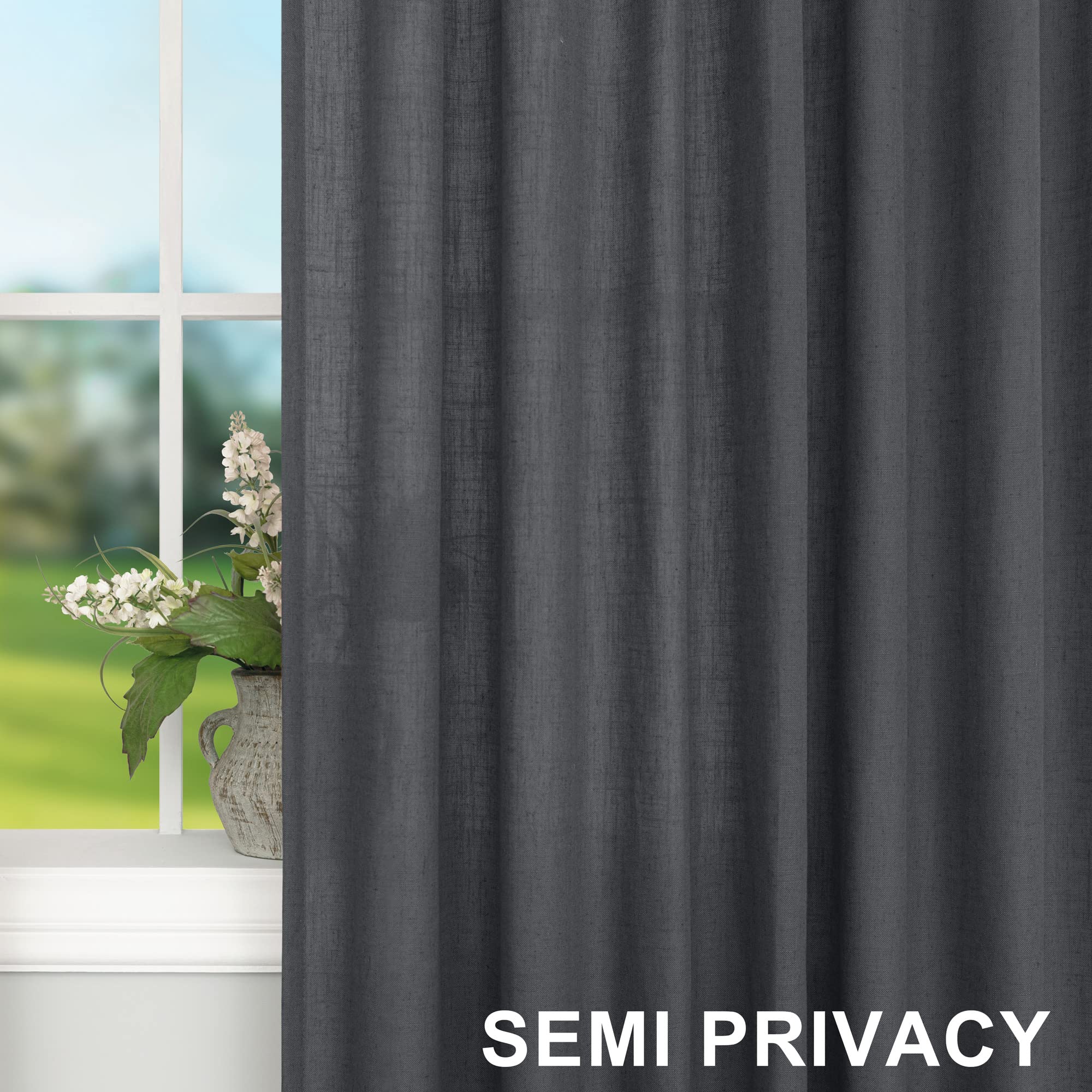 Dark Grey Linen Curtains 108 Inches Long for Living Room 2 Panels Back ...