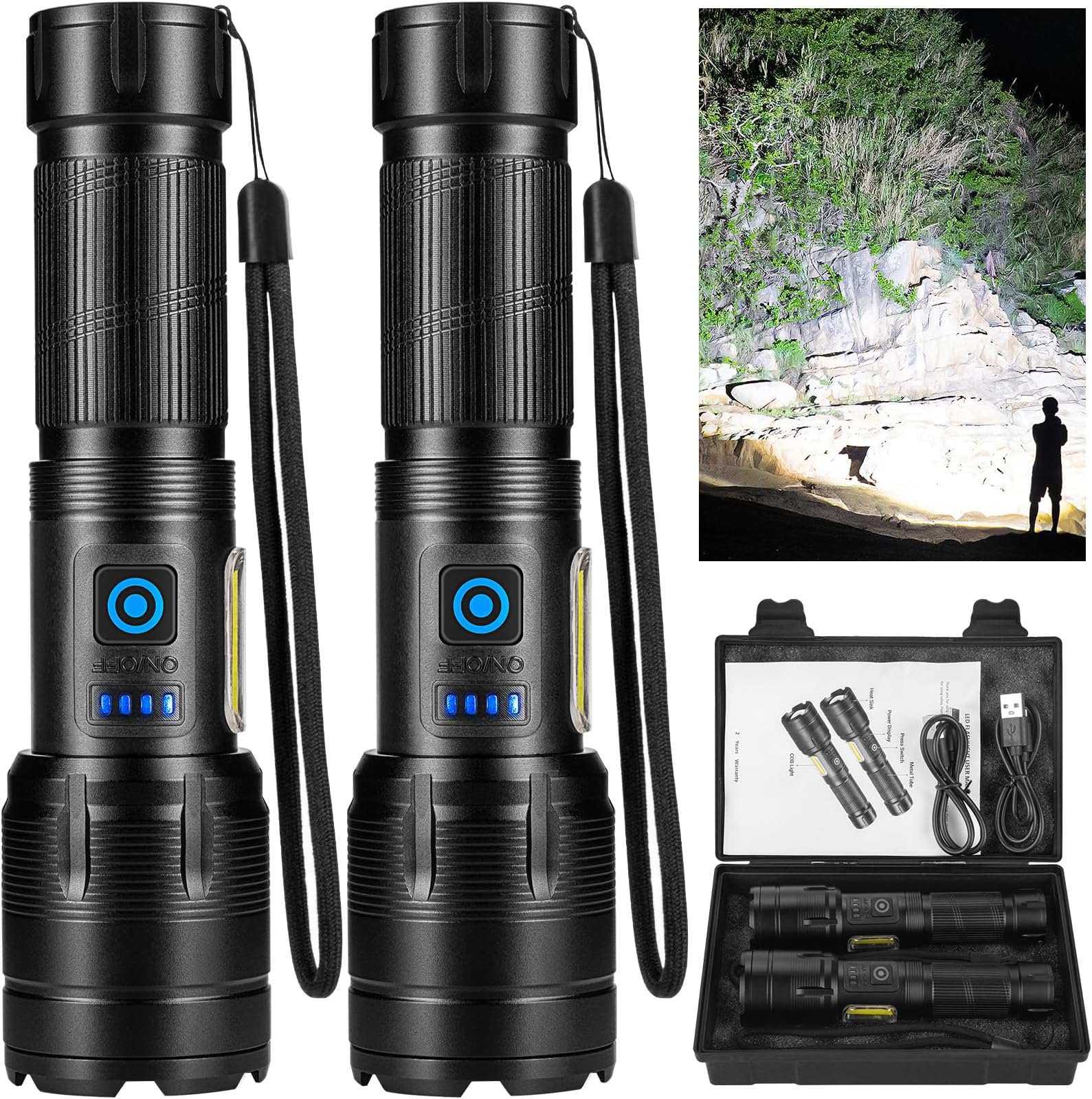 AURASEASON Flashlights 990,000 High Lumens 2 Pack, Super Bright LED ...