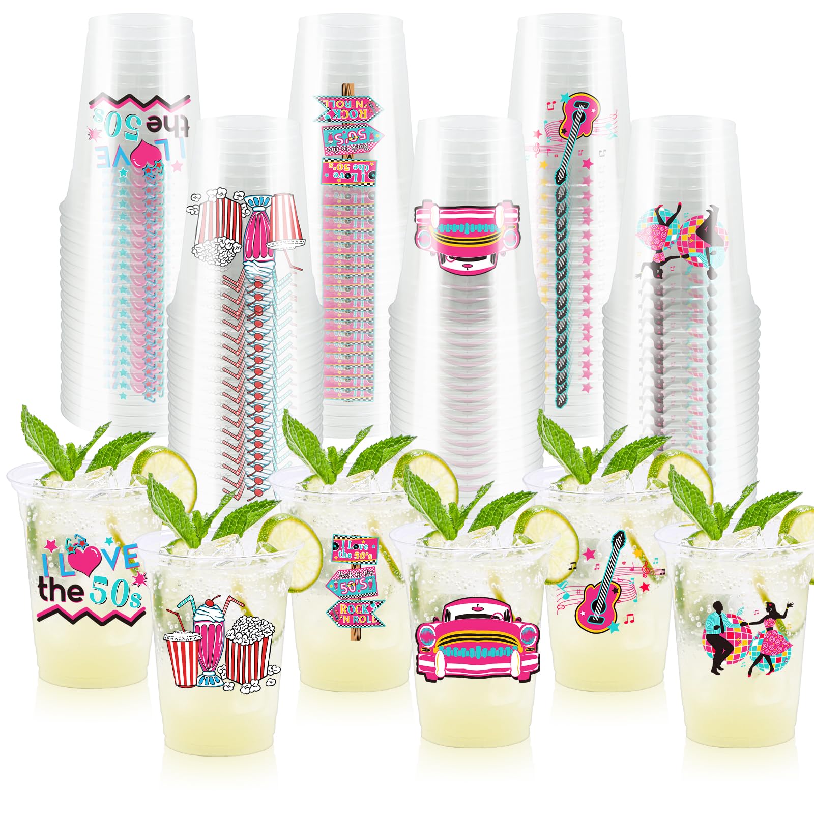 Amazon.com: ZCPTZ 60 Pcs 50's Party Plastic Cups 12oz,1950's Rock and ...