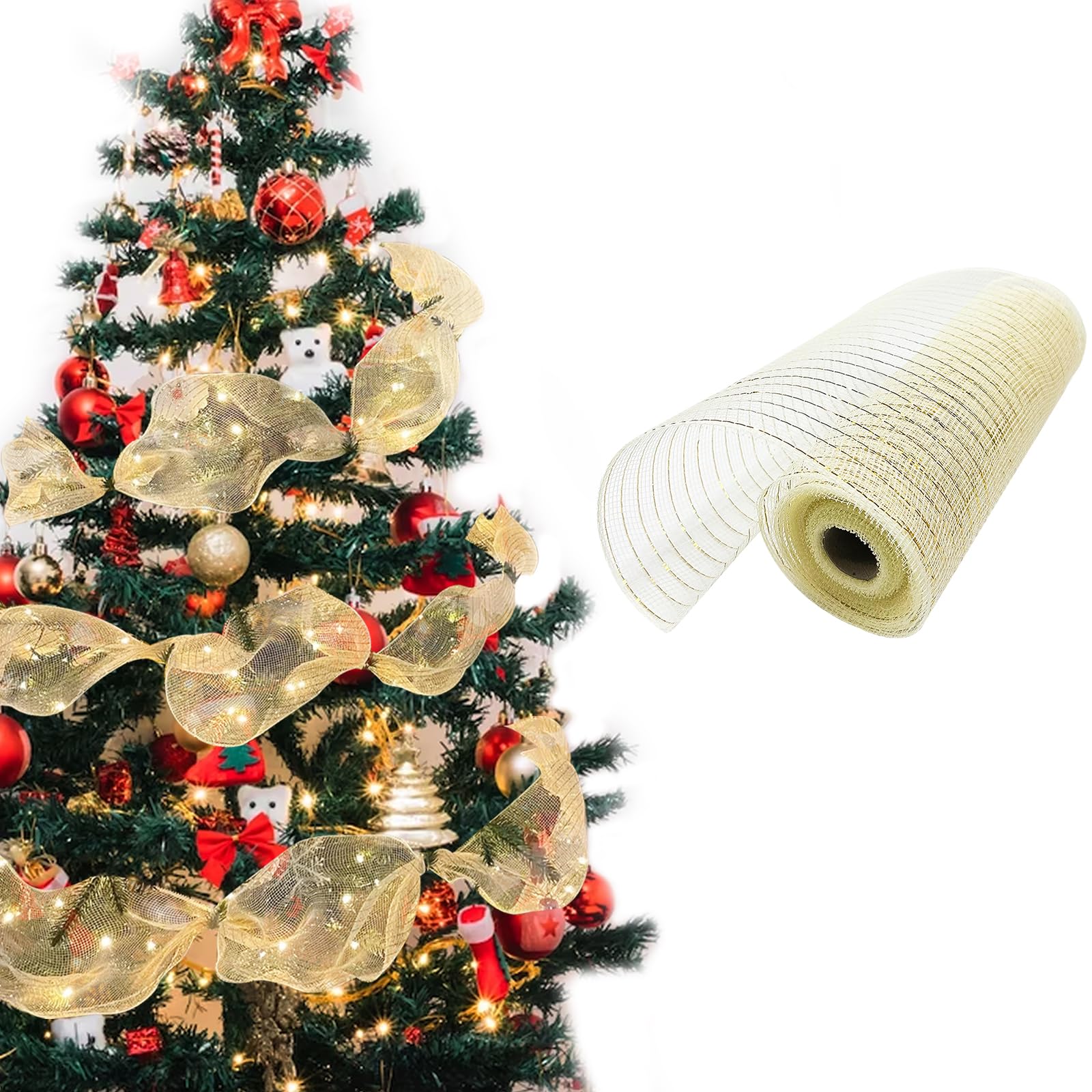 Decorate A Christmas Tree Using Deco Mesh Green Tinsel Mesh Decorated