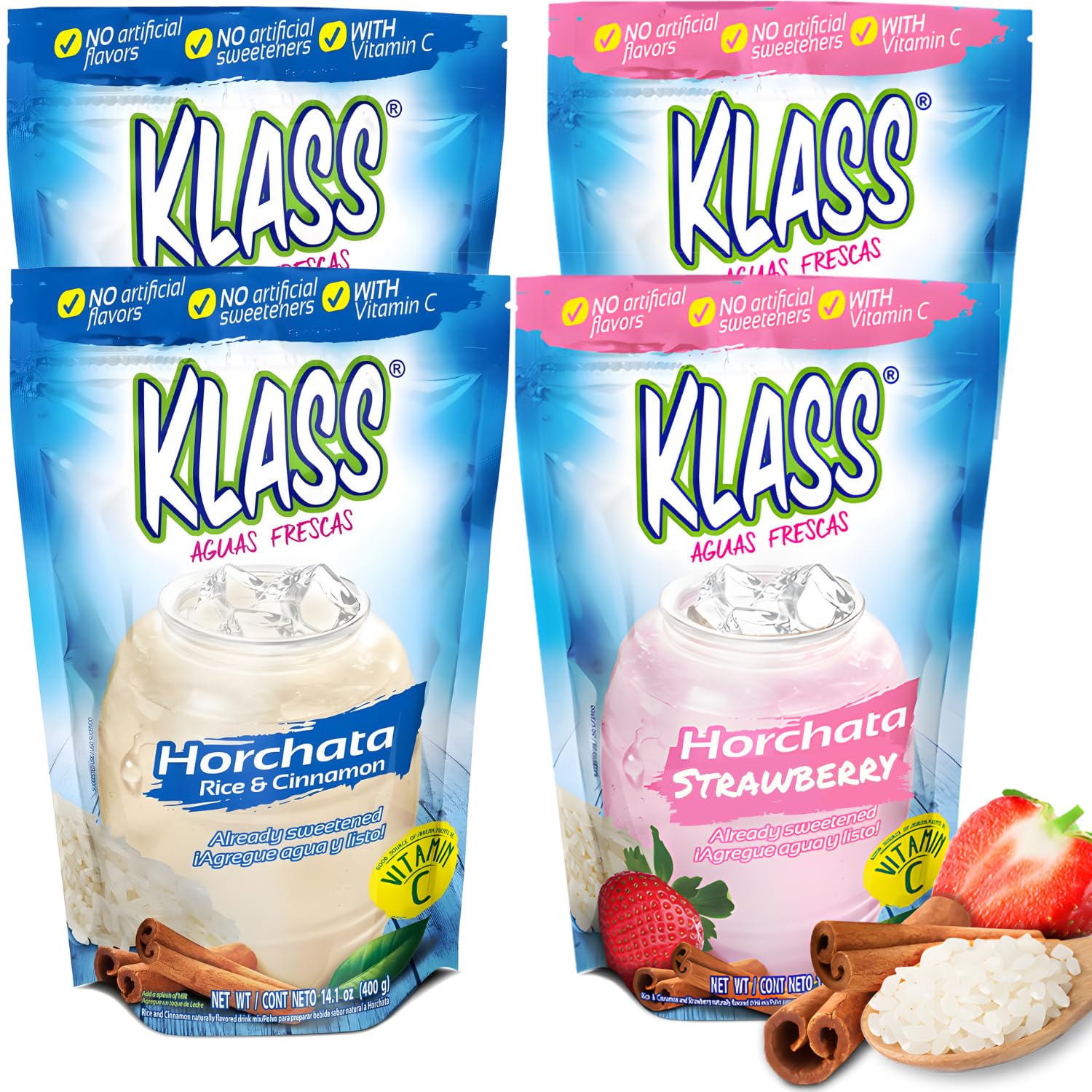 Amazon.com : Klass Aguas Frescas | Drink Mix | Horchata & Strawberry ...