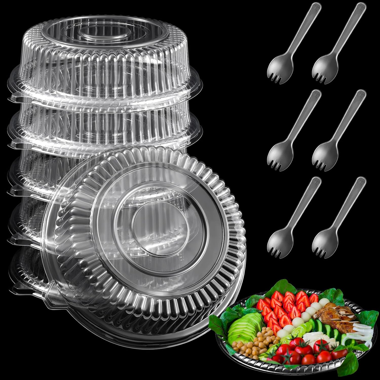 Amazon.com | Tessco 6 Pack Plastic Serving Platters with Lid and Sporks ...