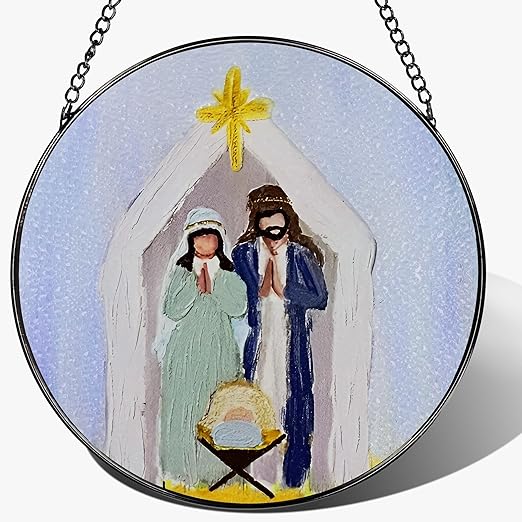 Amazon.com: LAOWEIKI 8 Inches Stained Glass Window Hanging, Nativity ...