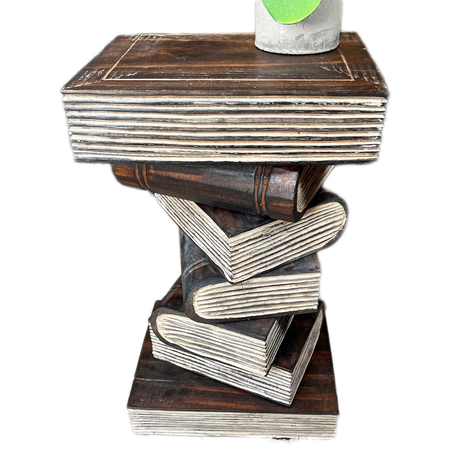 Darthome Book Stack Table Hand Carved Solid Wood Side End Coffee Stand ...