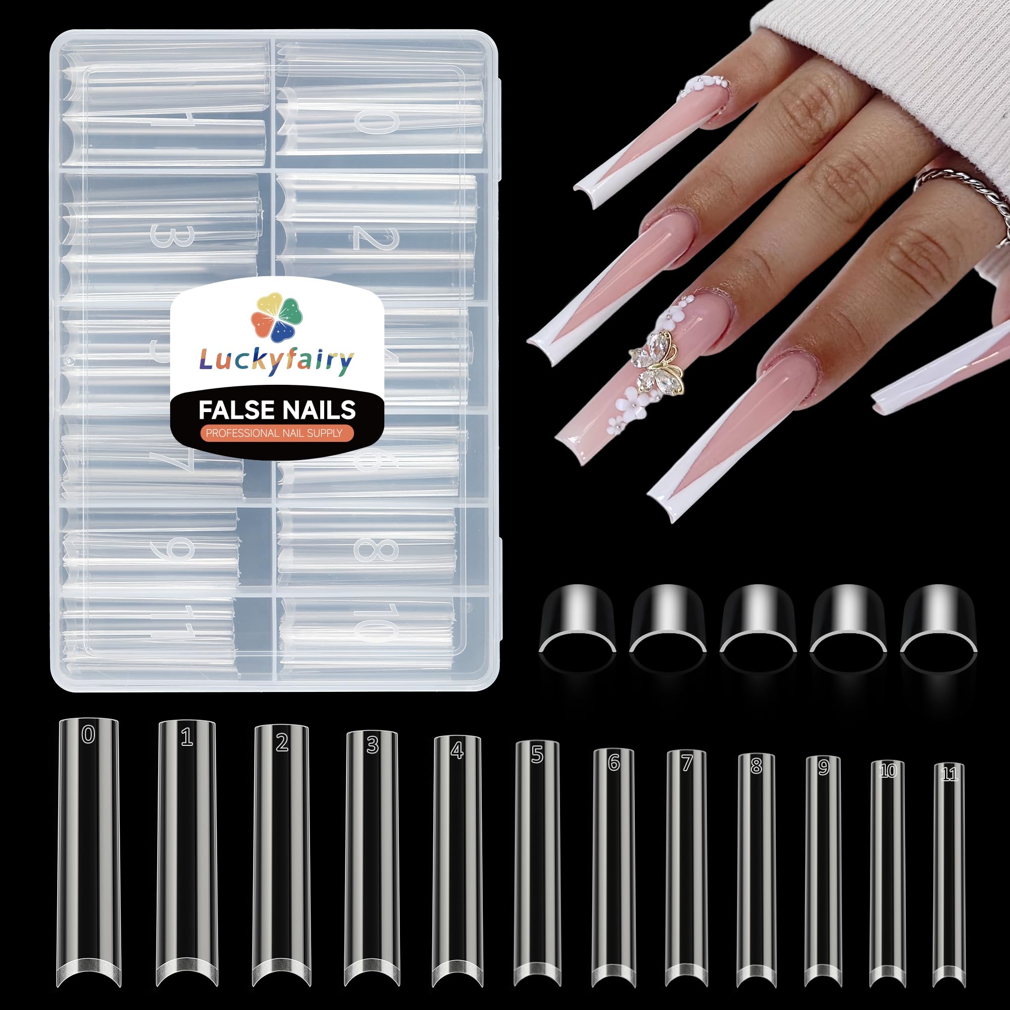 Amazon.com: Luckyfairy 3XL No C Curve Square Flat Nail Tips, 120pcs ...