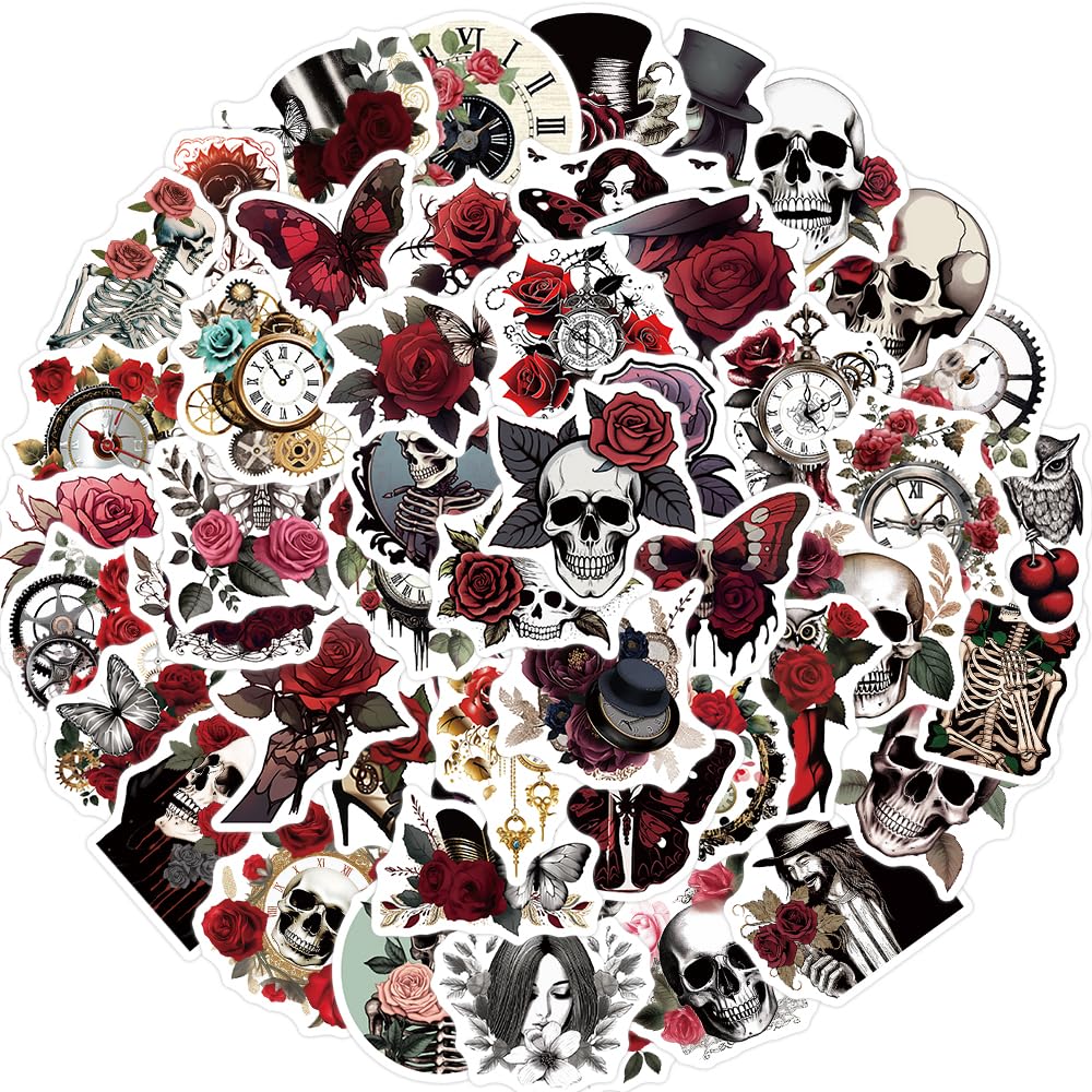 Amazon.com: 50PCs Punk Rose Stickers for Scrapbook, Retro Horror ...