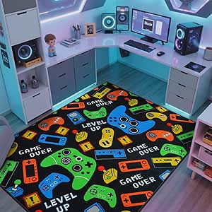 Amazon.com: STARUIA Large Black Cool Video Gamer Rug for Boys Room, 5x7 ...