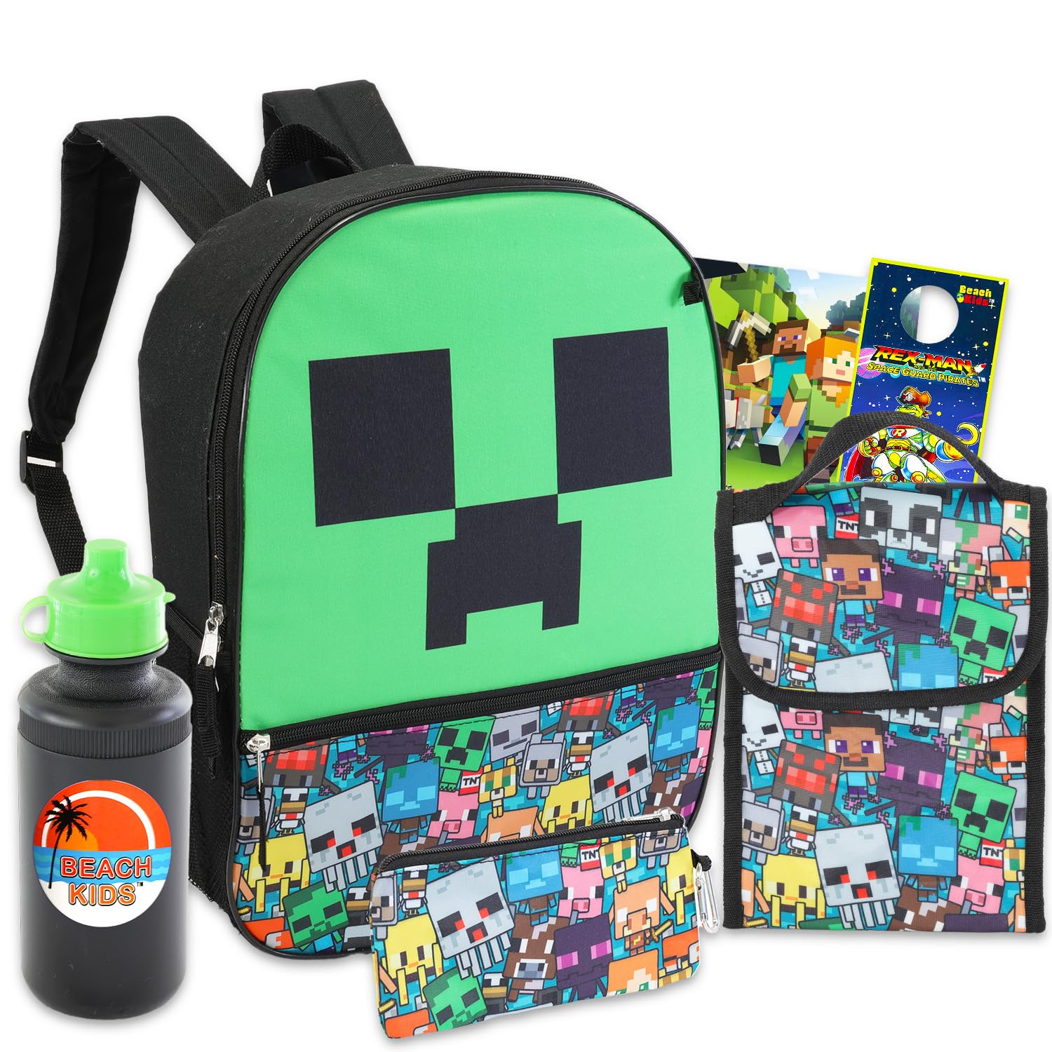 Amazon.com | Minecraft Backpack with Lunch Bag Set - Minecraft School ...