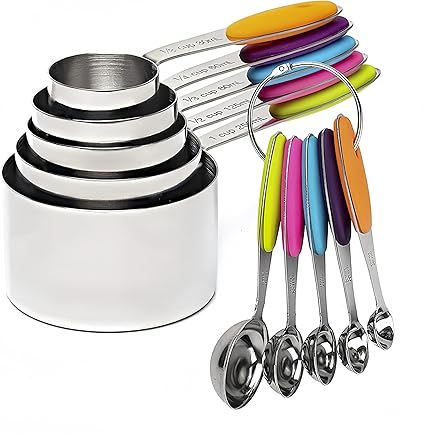 10 PCS Measuring Cups and Spoons Set,Nesting Stainless Steel Measuring ...