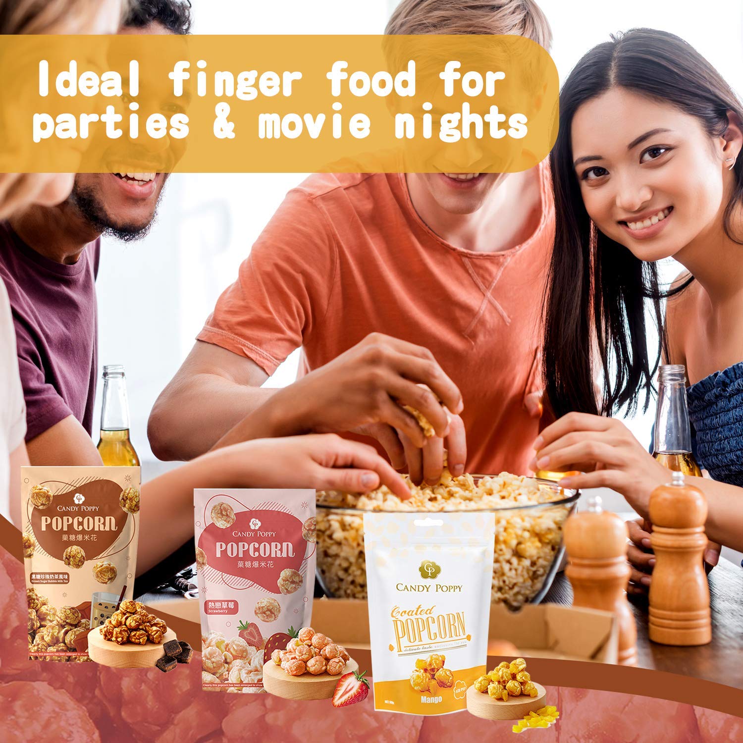 Candy Poppy Brown Sugar Boba Popcorn Bubble Milk Tea, Strawberry ...