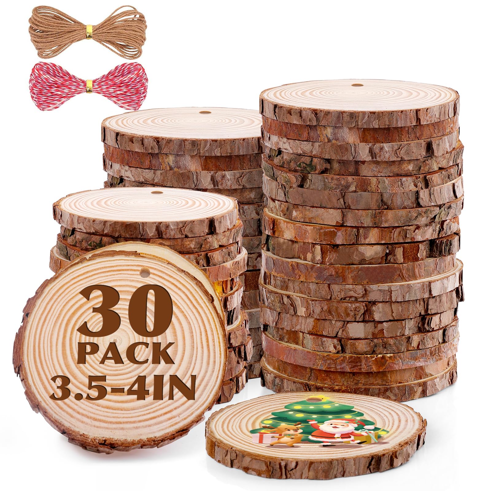 Amazon.com: 30 Pack Nature Wood Slices for Crafts,3.5-4In Unfinished ...
