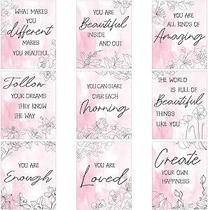9 Pieces Inspirational Wall Decor Pink Floral Modern Art Motivational ...