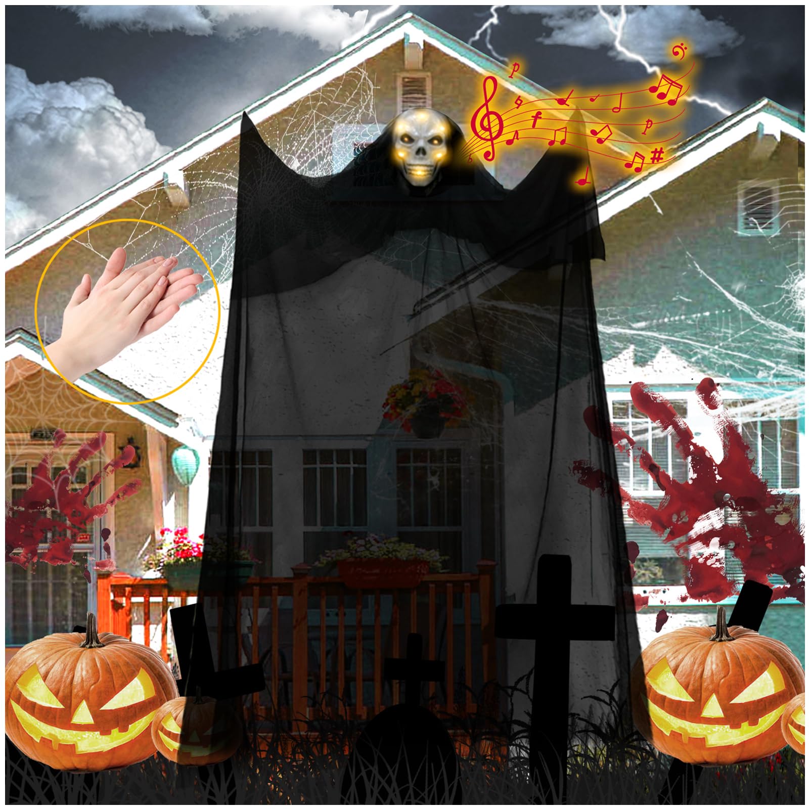 Amazon.com: FOYOTO Scary Halloween Decorations Outdoor, 11 FT Ghost ...