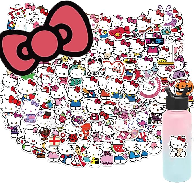 Amazon.com: 100Pcs Hello Kitty Sticker Pack, Cute Sanrio Cartoon Decal for Girl, Kawaii Hello ...