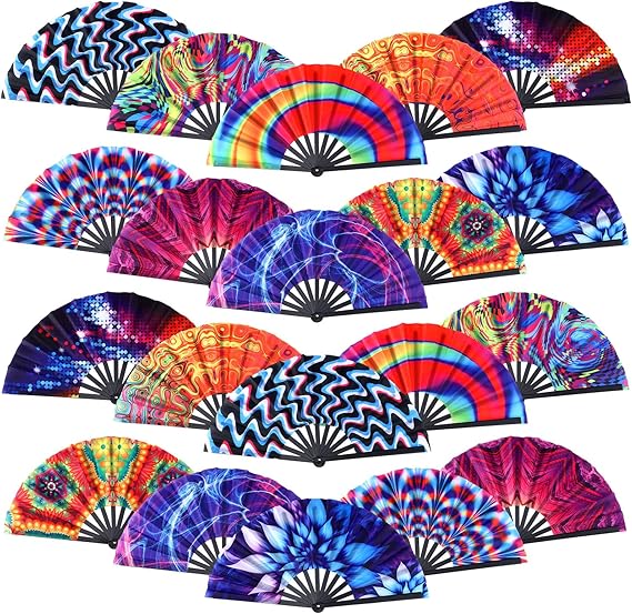 Amazon.com: FairySandy 20 Pcs Rave Fans Bulk Large Folding Hand Fans ...
